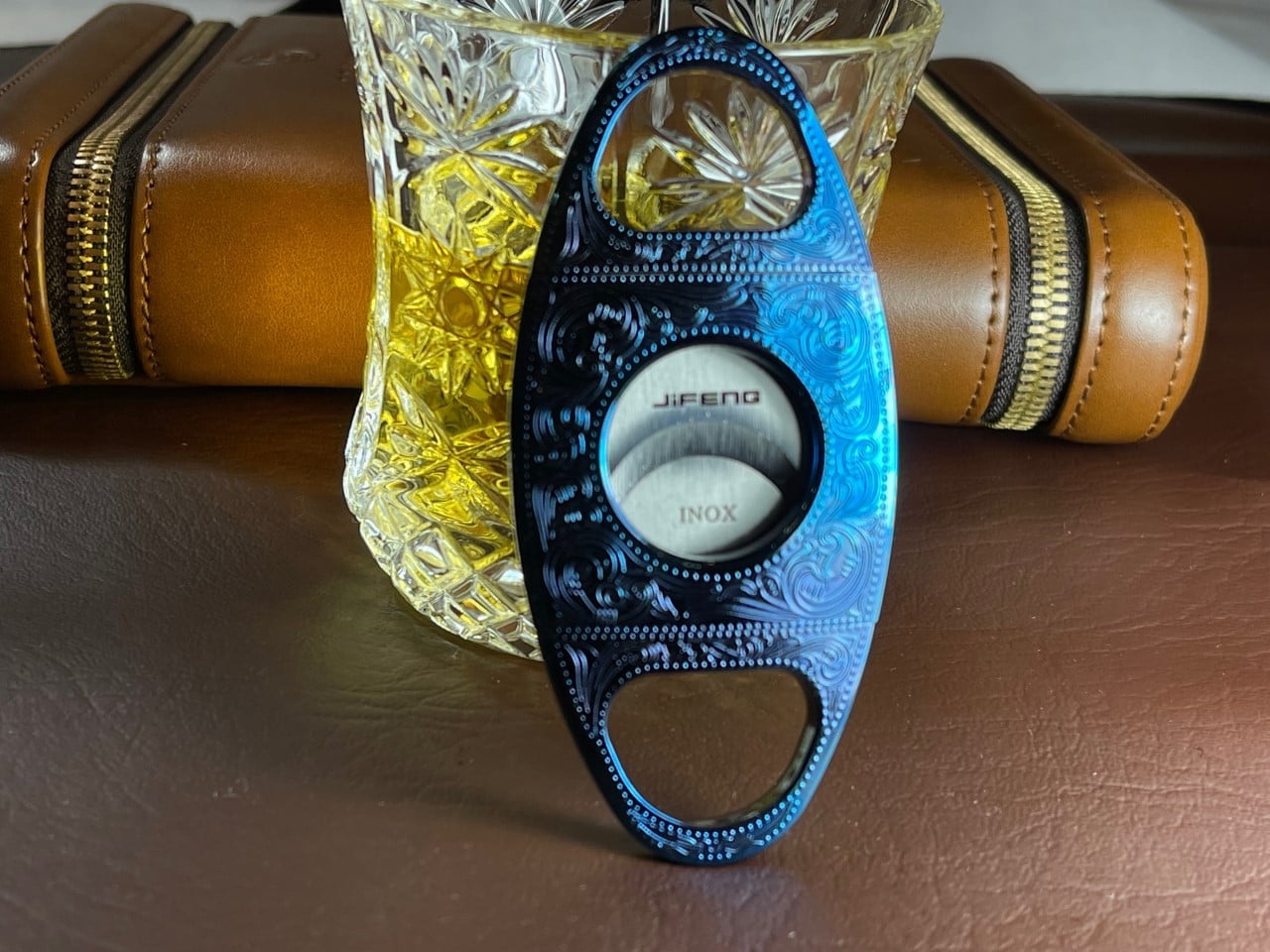 Iridescent Blue Cigar Cutter Guillotine Engraved Stainless Steel Blade ...