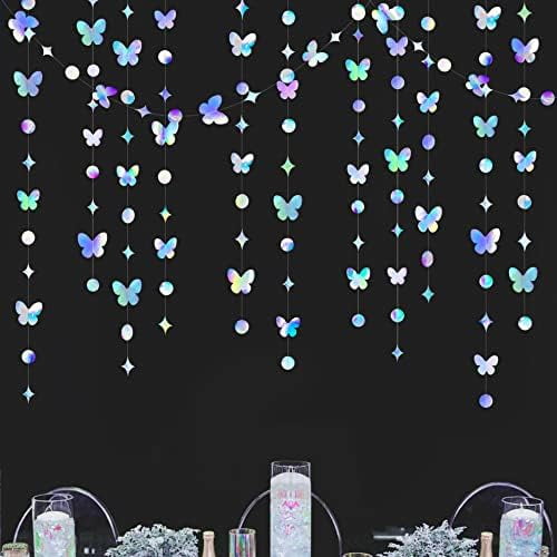 Iridescent Butterfly Garland Holographic Paper Hanging Circle Dot Star ...