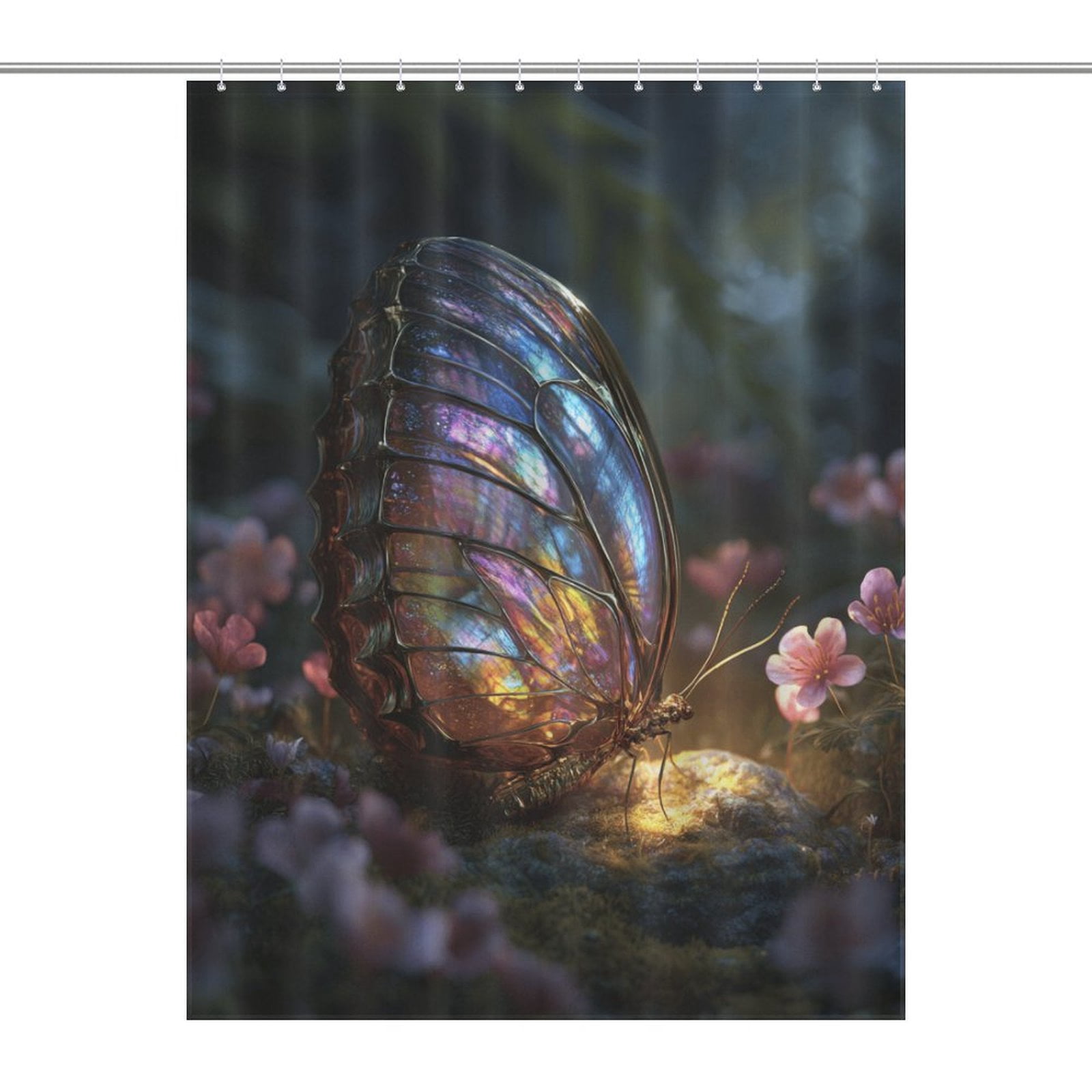 Iridescent Butterfly Magical Forest Scene Cloth Fabric Bathroom Decor ...