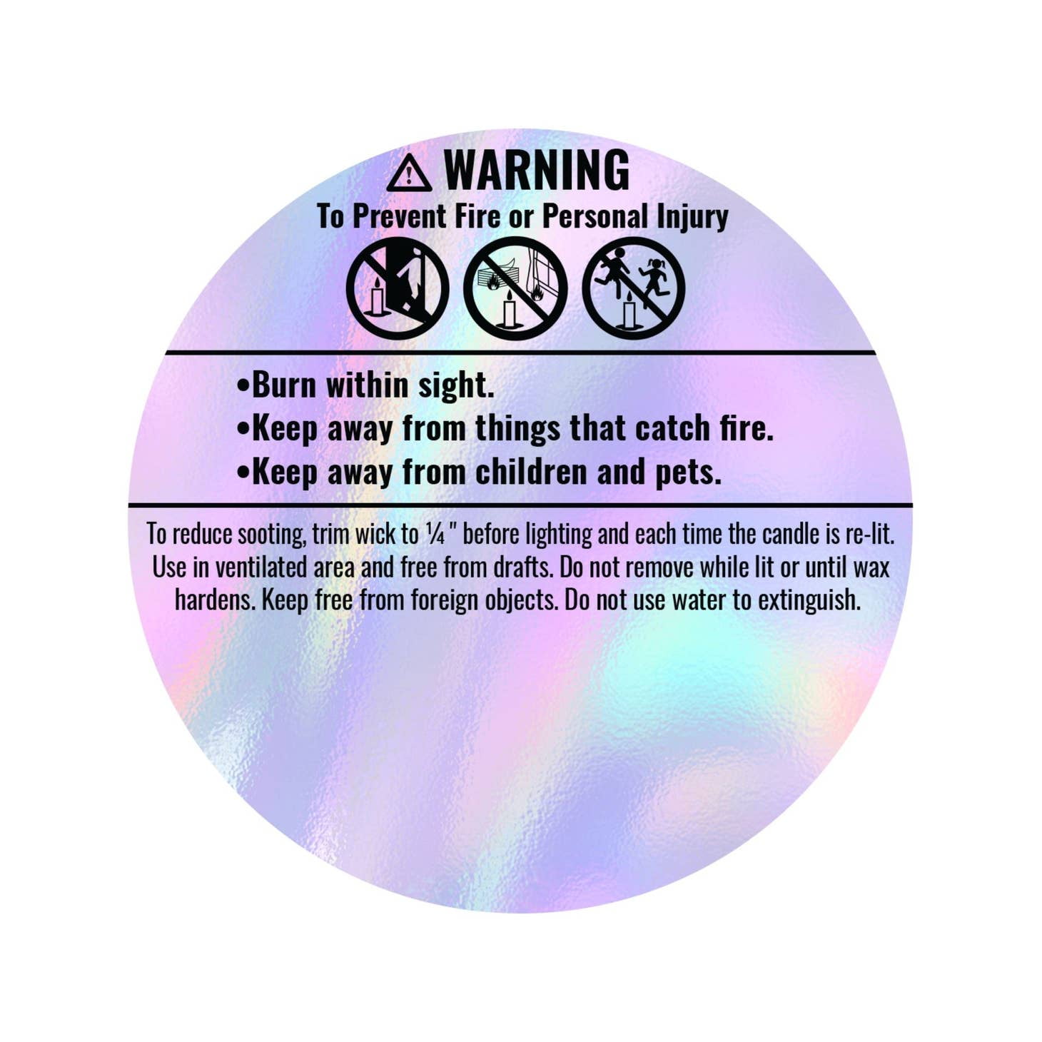 Iridescent Candle Warning Labels 1 Roll (2,500 each) Candle Safety ...