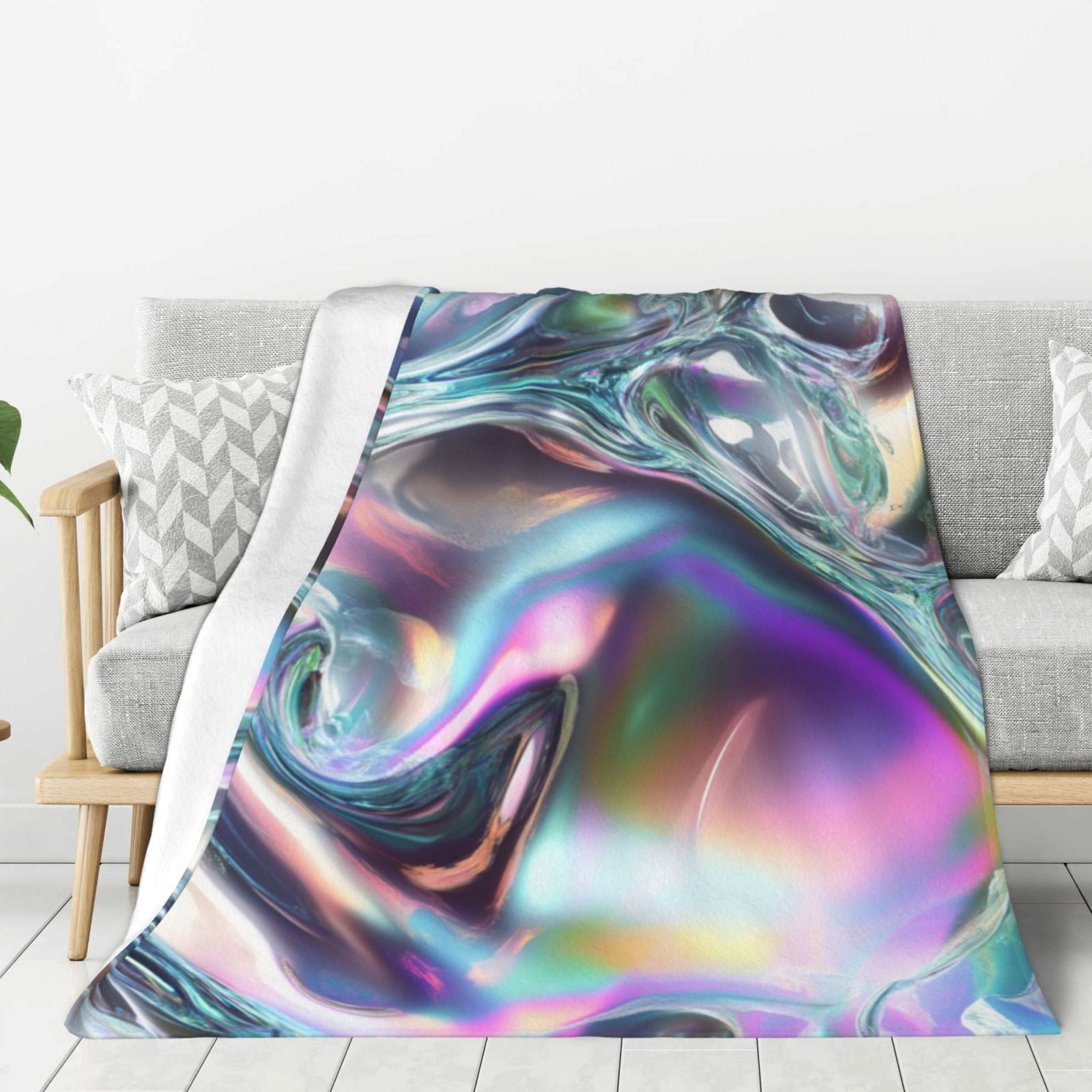 Iridescent Chrome Fluid Shapes Throw Blanket for Winter Cabin Ultra ...