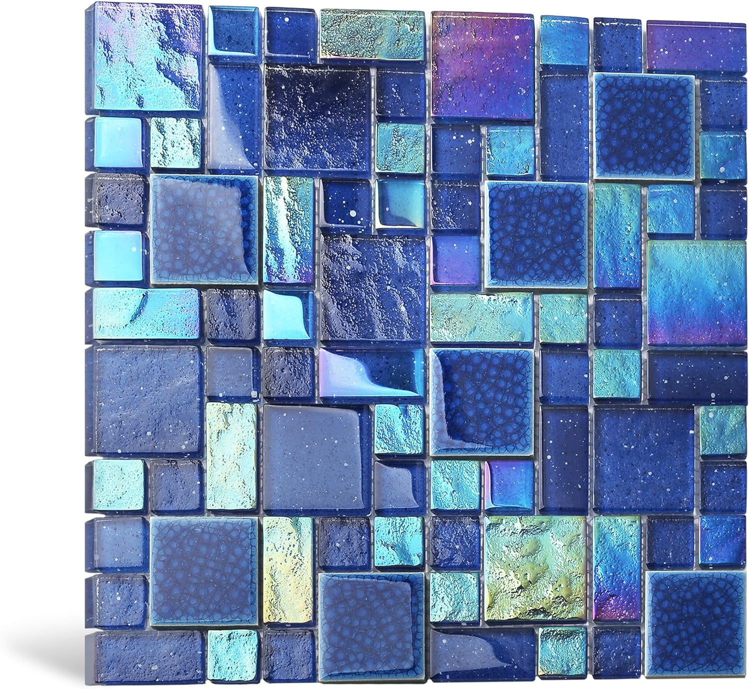 Iridescent Cobalt Blue Crystal Glass Ceramic Accent Wall Tile with Blue ...