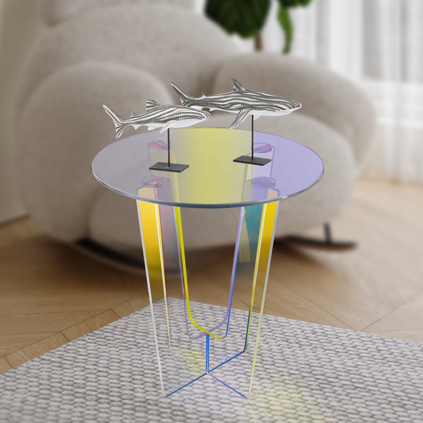 Iridescent Coffee Table Acrylic Side Table Rainbow End Table for Living ...