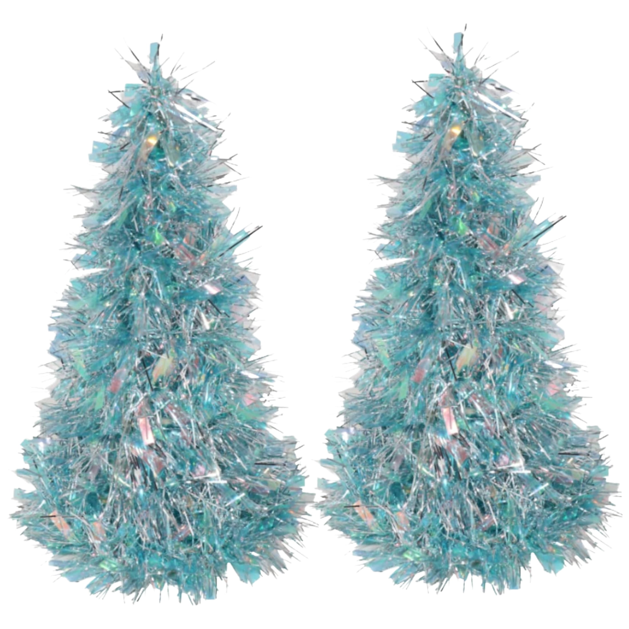 Iridescent Cone Shaped Blue Tinsel Trees 10 in for Office Desk Home ...