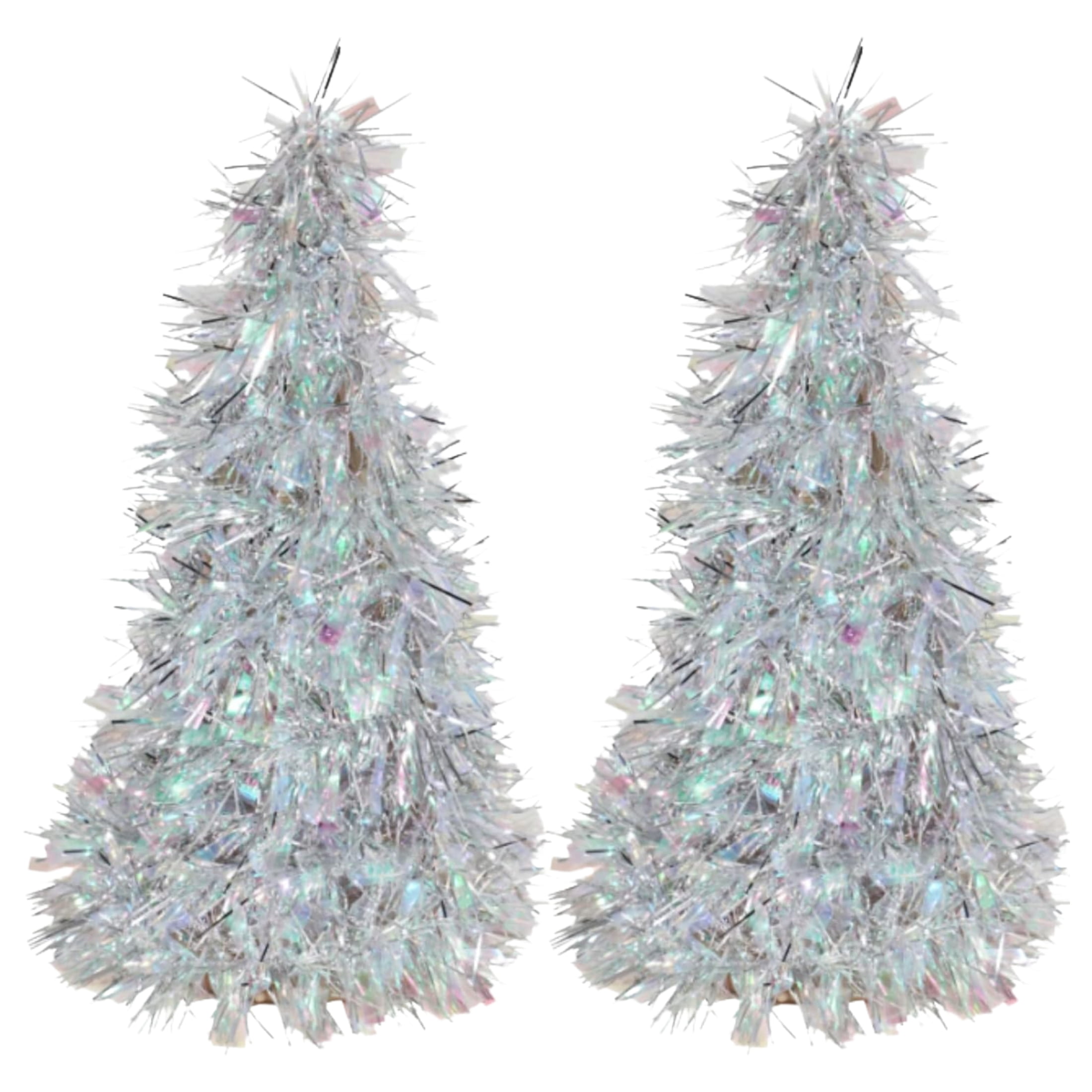 Iridescent Cone Shaped Silver Tinsel Trees 10 in for Office Desk Home ...