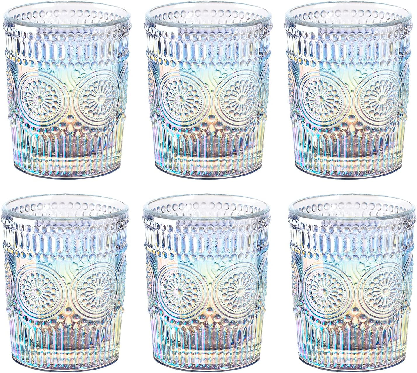 Iridescent Drinking Glasses Vintage Glassware Sets Rainbow Embossed ...