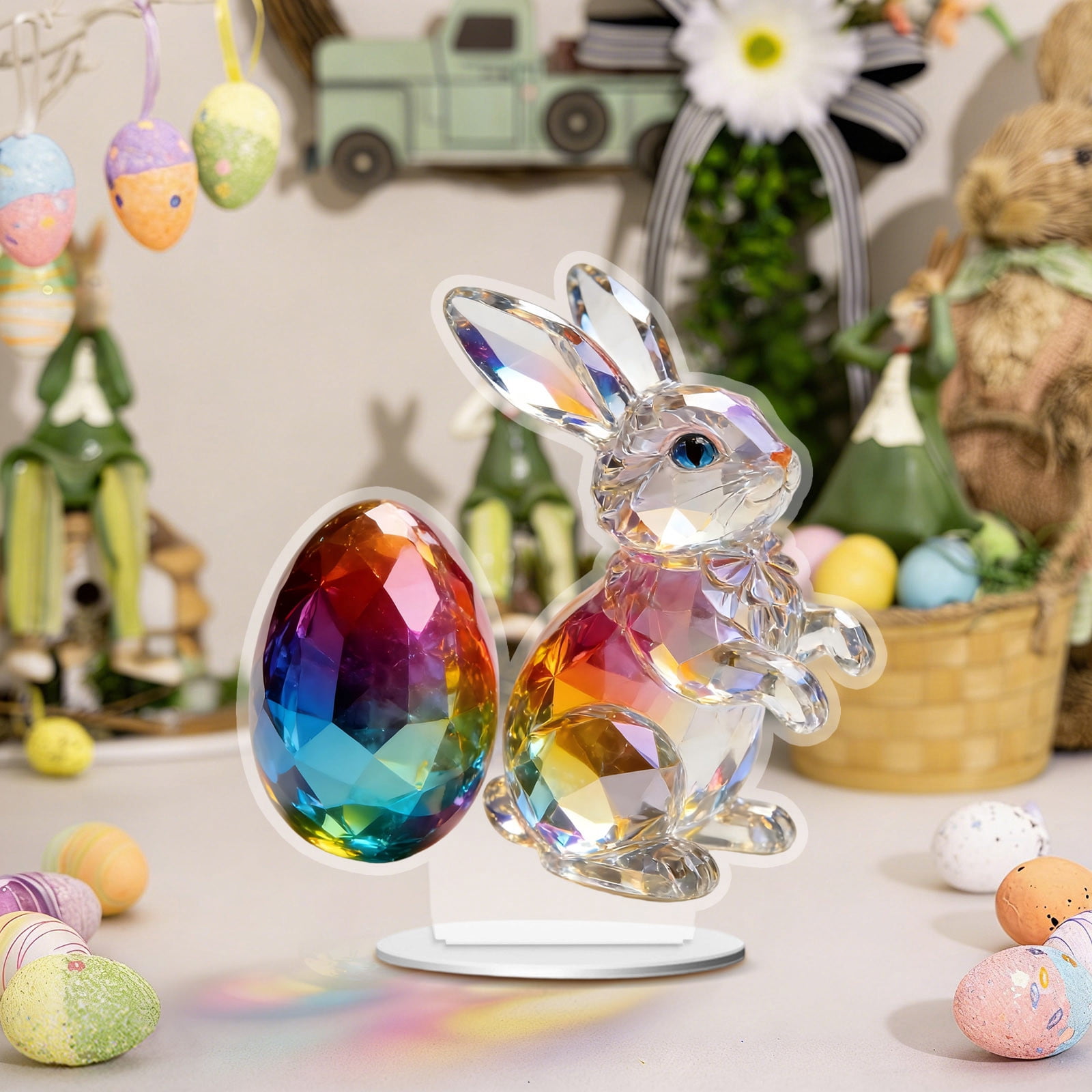 Iridescent Easter Bunny 2D Acrylic Tabletop Decor Set, Colorful Rabbit ...