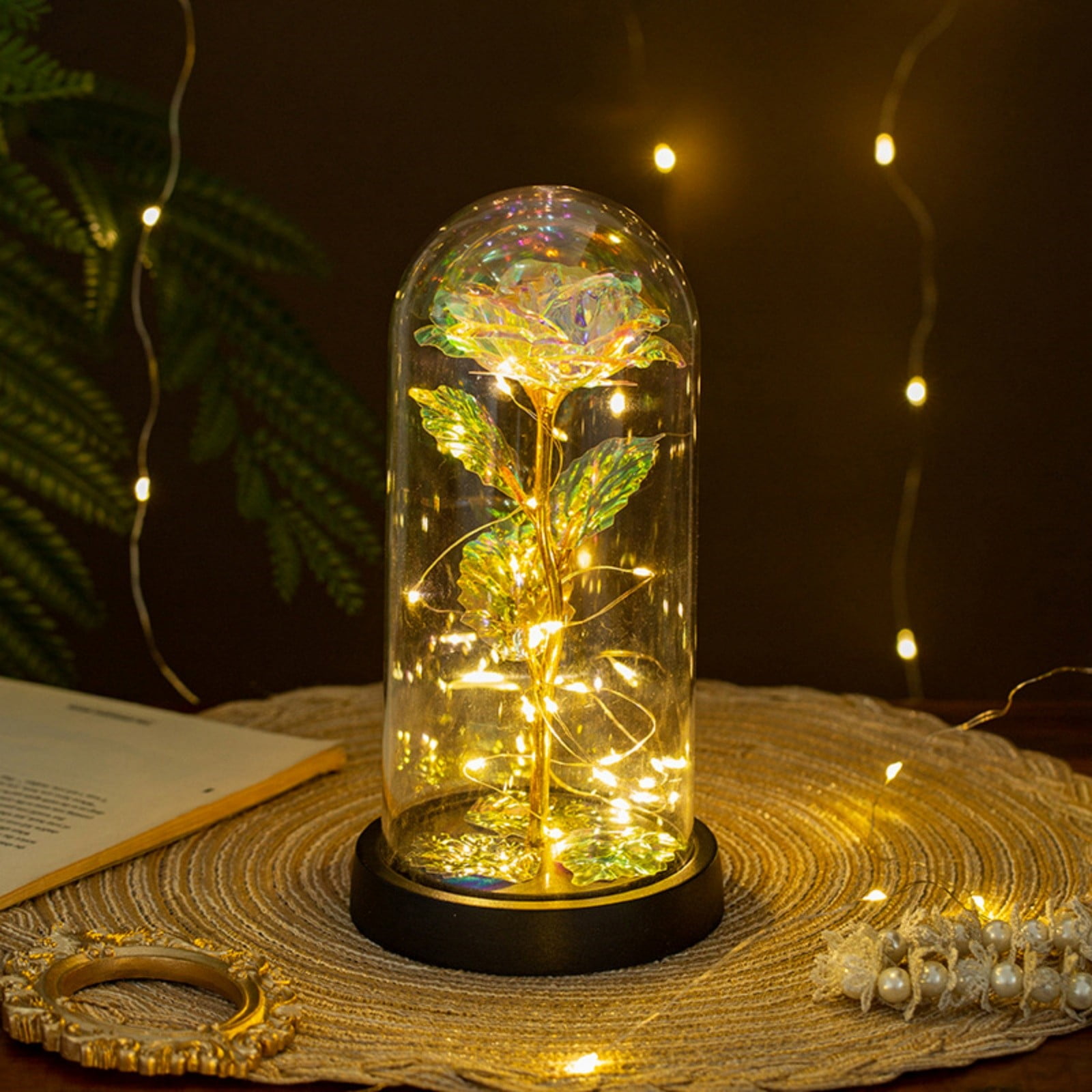 Iridescent Galaxy Rose Flower Gift, 8.5x4.3 Inch Rainbow Rose in Glass ...
