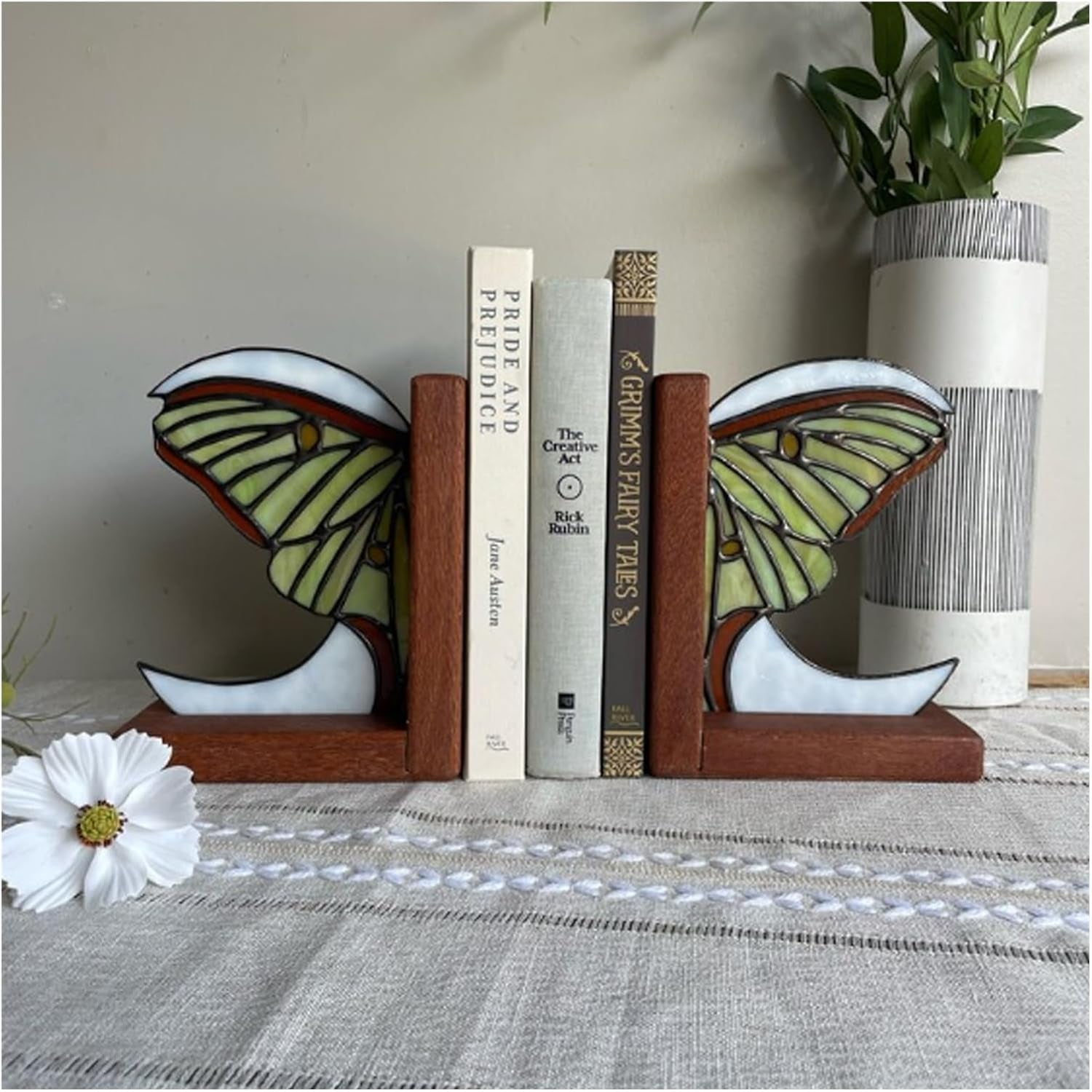 Iridescent Glass Butterfly Wing Bookends，Modern Unique Decorative Book ...