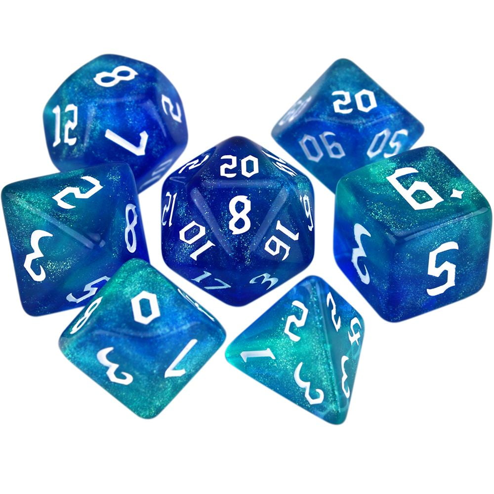 Iridescent Glitter Polyhedral 7-Die Two-tone Sickle Font Dice Set for ...