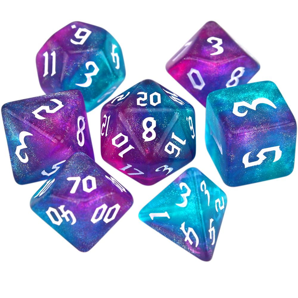 Iridescent Glitter Polyhedral 7-Die Two-tone Sickle Font Dice Set for ...