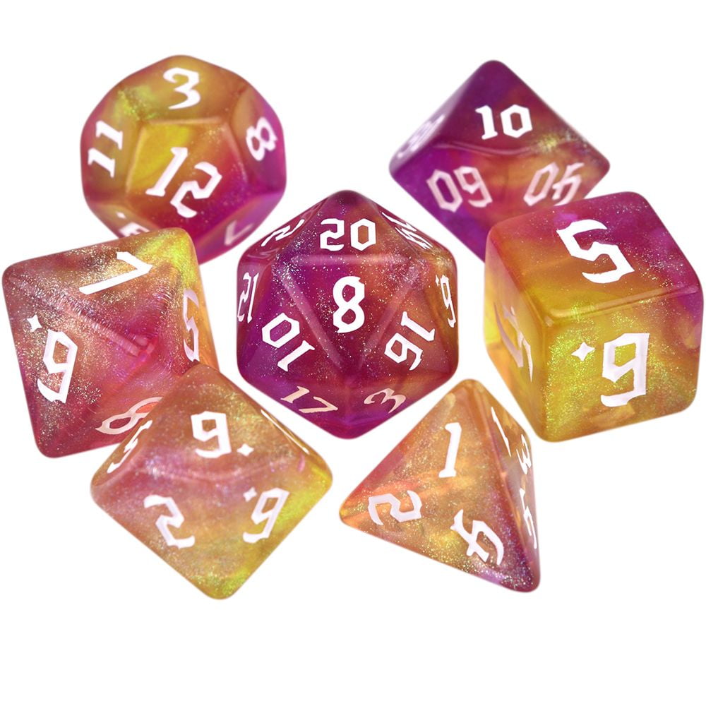 Iridescent Glitter Polyhedral 7-Die Two-tone Sickle Font Dice Set for ...