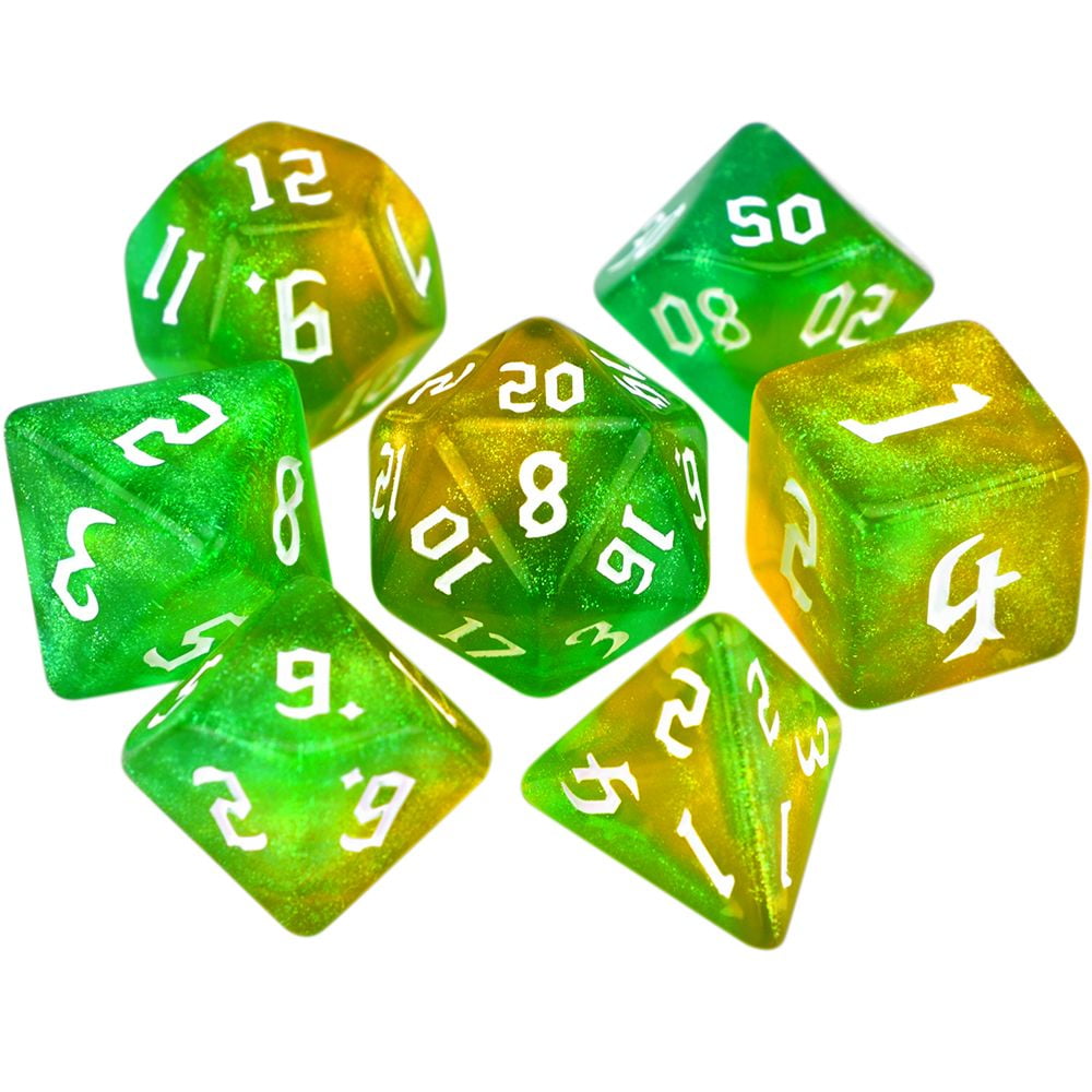 Iridescent Glitter Polyhedral 7-Die Two-tone Sickle Font Dice Set for ...
