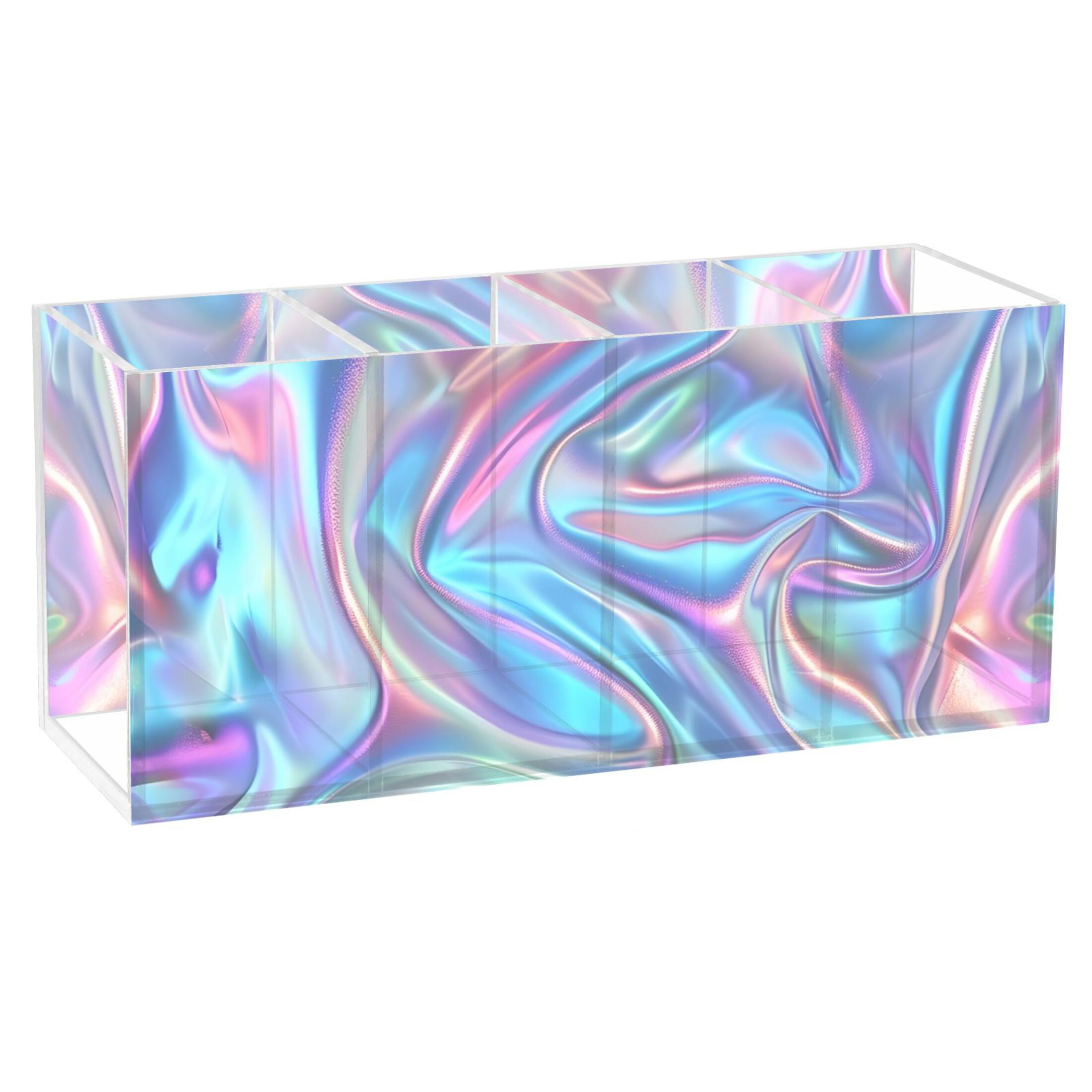 Iridescent Liquid Marble Acrylic Pen Holder 4 Compartments Clear Pencil ...