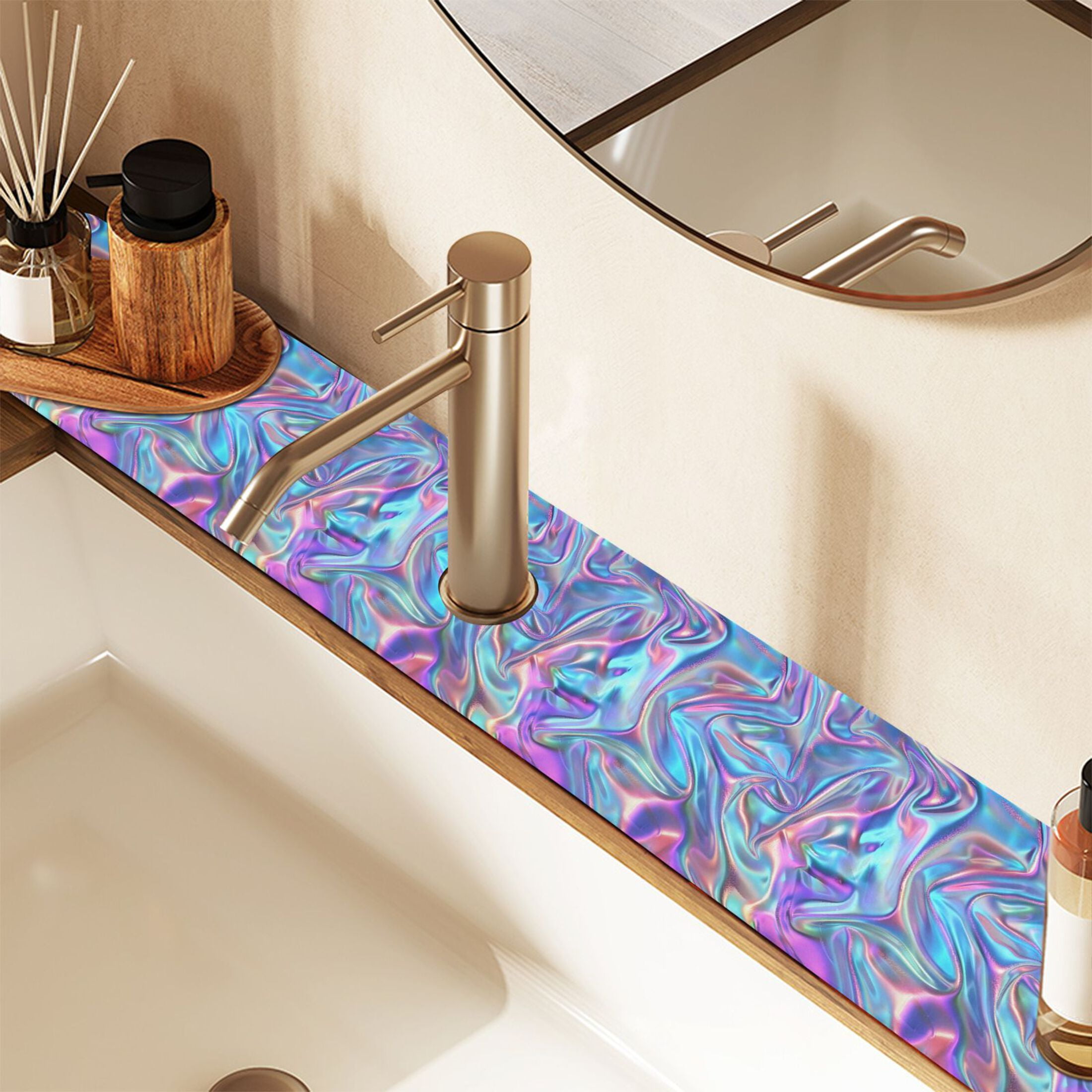 Iridescent Liquid Marble Faucet Mat for Kitchen Sink 30'' Sink Splash ...