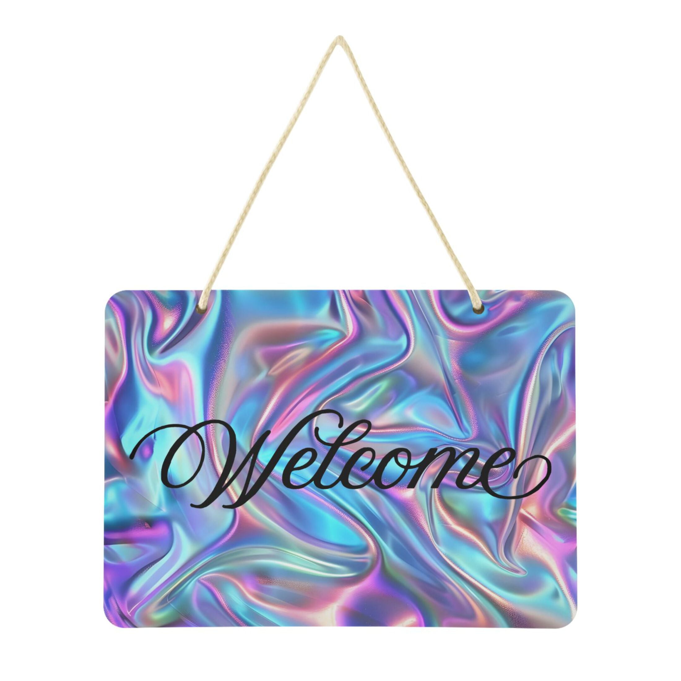 Iridescent Liquid Marble Welcome Sign Front Door PVC 14x10 inch Hanger ...