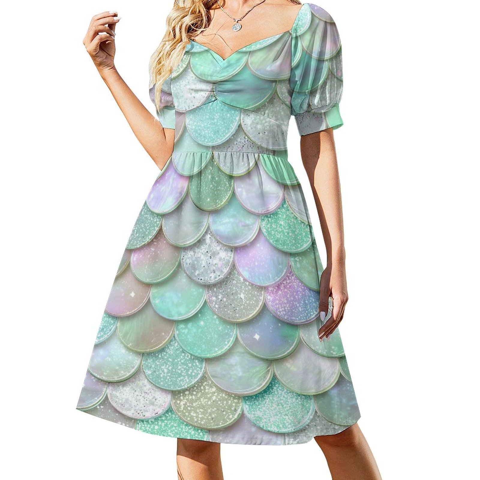 Iridescent Mermaid Scales Pattern Short Sleeve Dress Clothes Women's ...