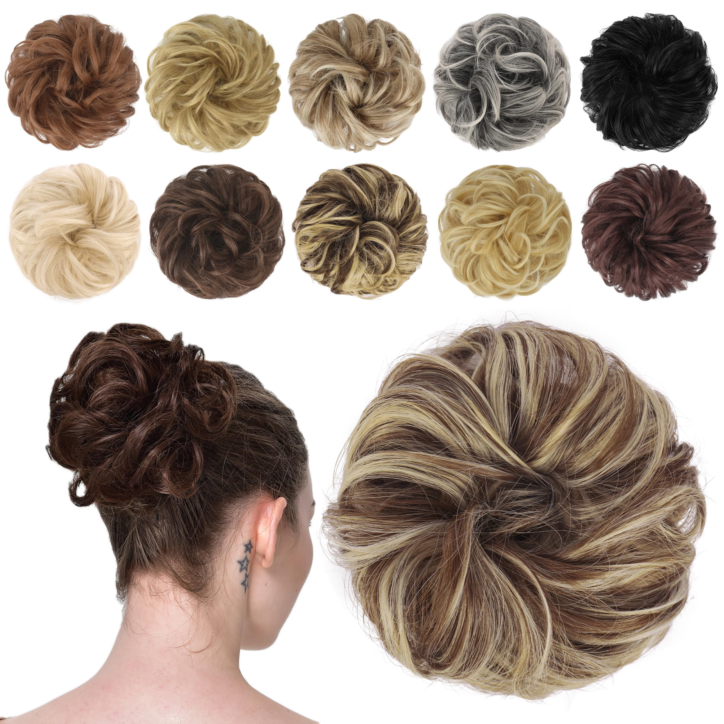 Iridescent Messy Bun Hair Piece Wavy Curly Scrunchies, Synthetic Fiber ...