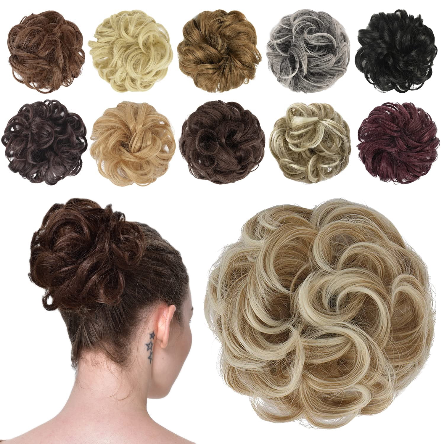 Iridescent Messy Bun Hair Piece Wavy Curly Scrunchies, Synthetic Fiber ...