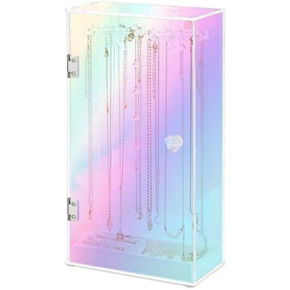 Iridescent Necklace Organizer, Acrylic Necklace Holder w/Velvet Tray ...