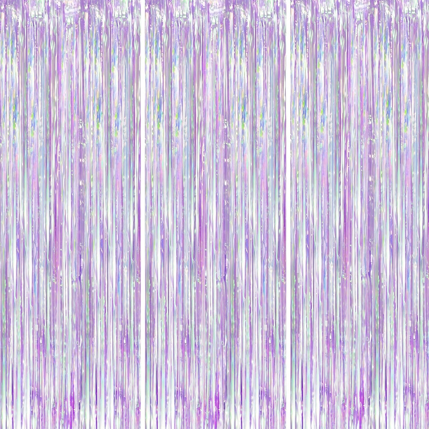 Iridescent Party Backdrop 3Packs, Transparent Tinsel Foil Fringe ...