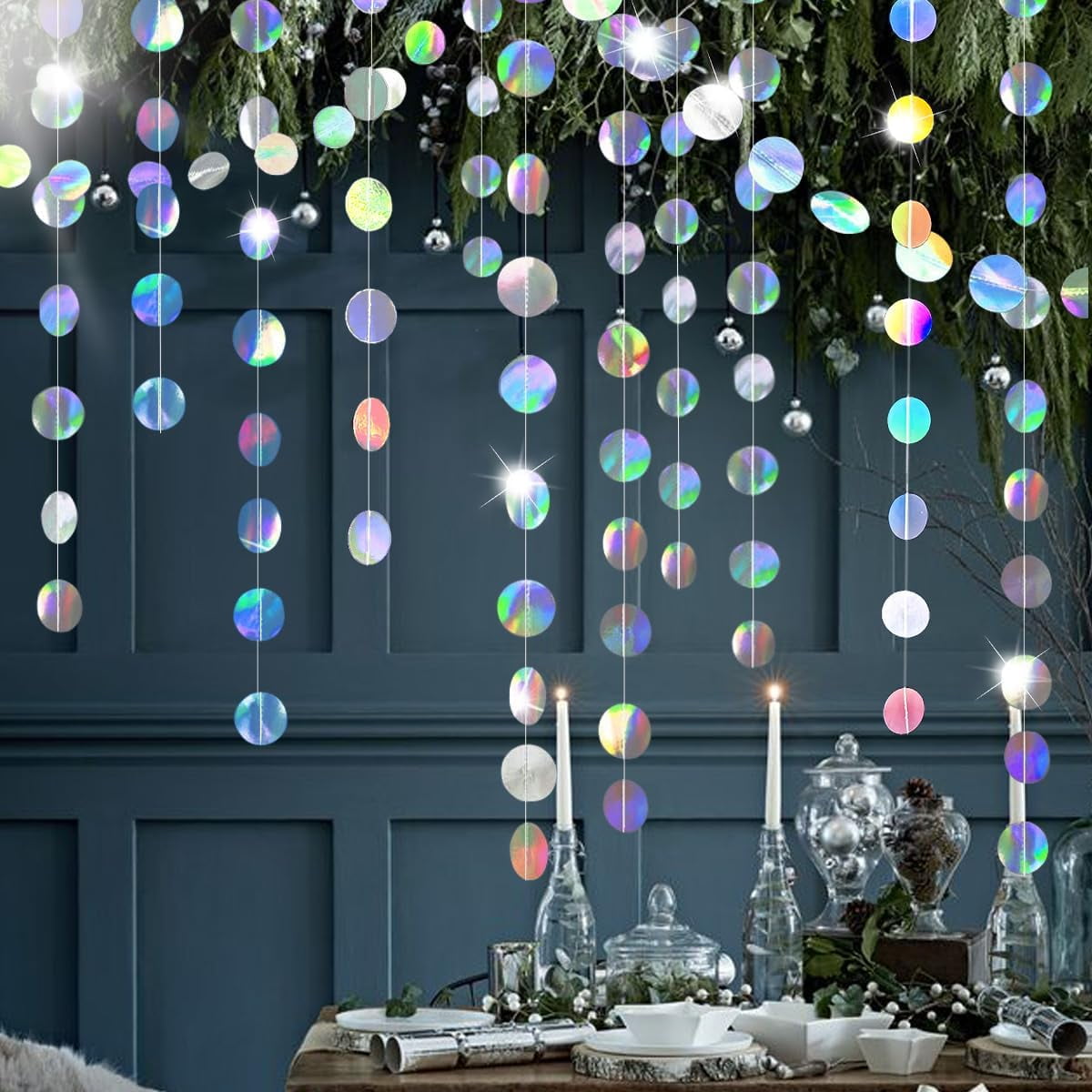 Iridescent Party Decoration Circle Garlands Hanging Streamer Backdrop ...