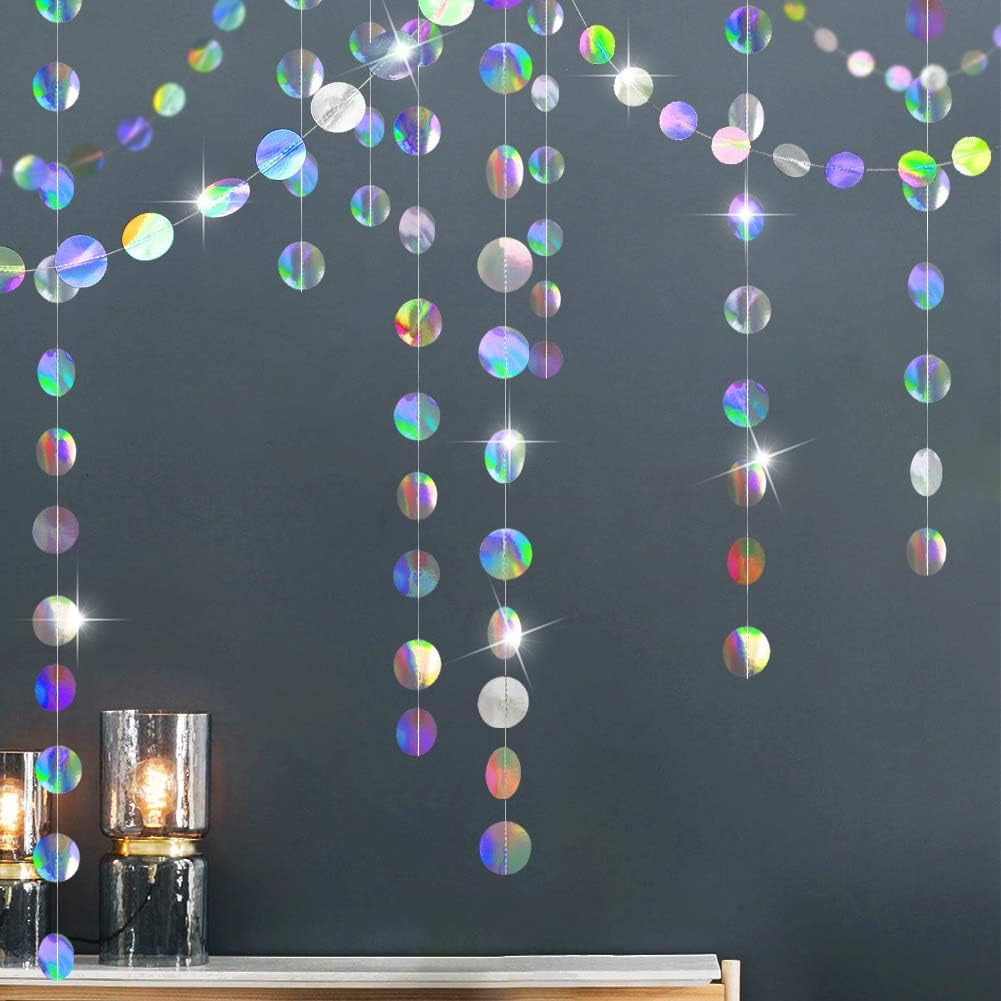 Iridescent Party Decorations Holographic Circle Garlands Disco Theme ...