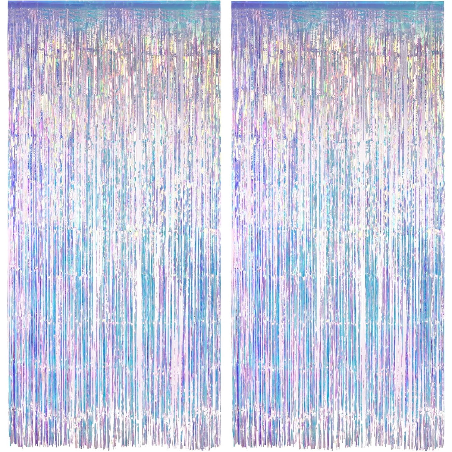 Iridescent Party Streamers Backdrop - Neon Transparent Holographic ...
