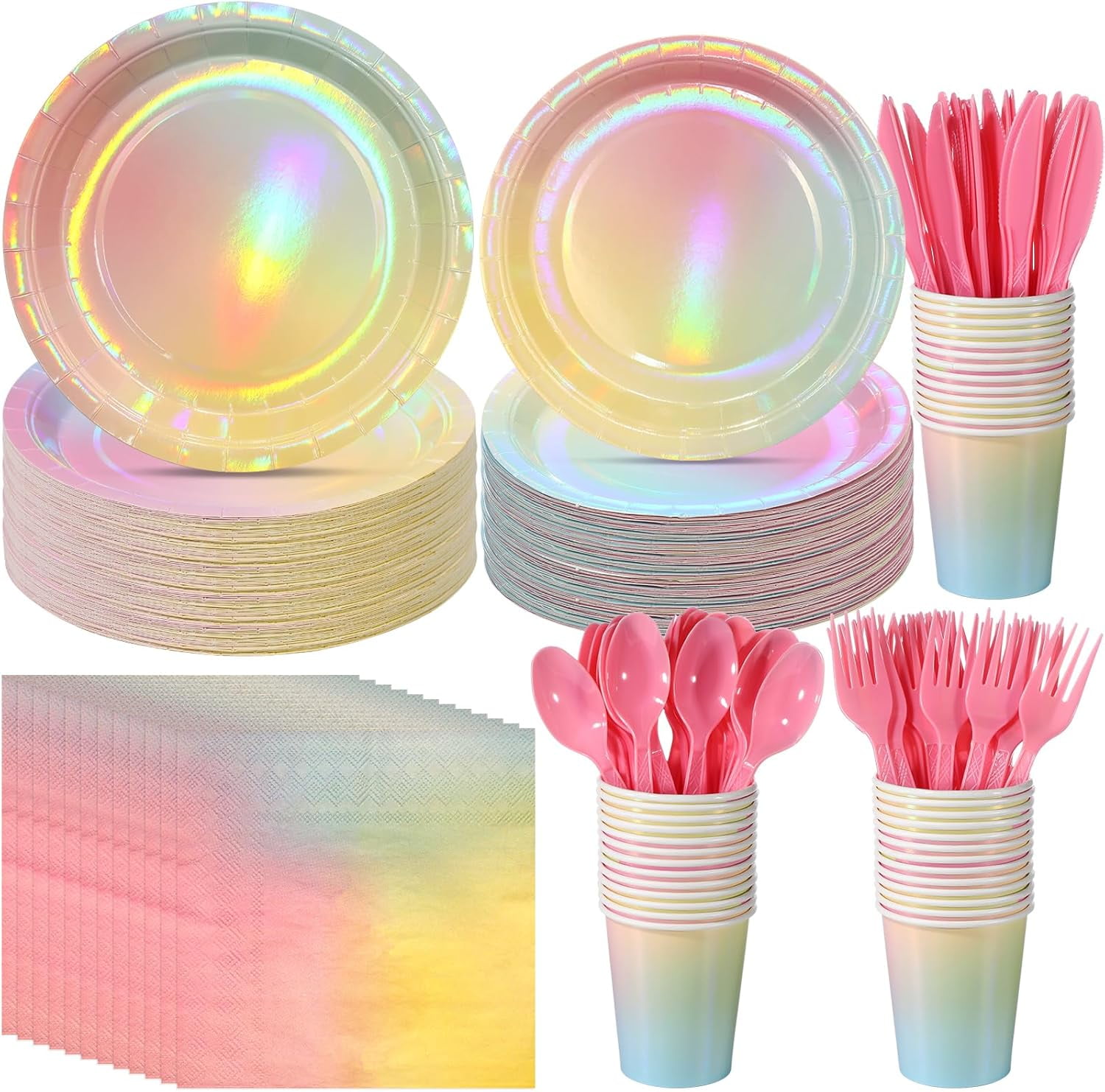 Iridescent Pastel Rainbow Party Decorations Serve 100, Holographic ...