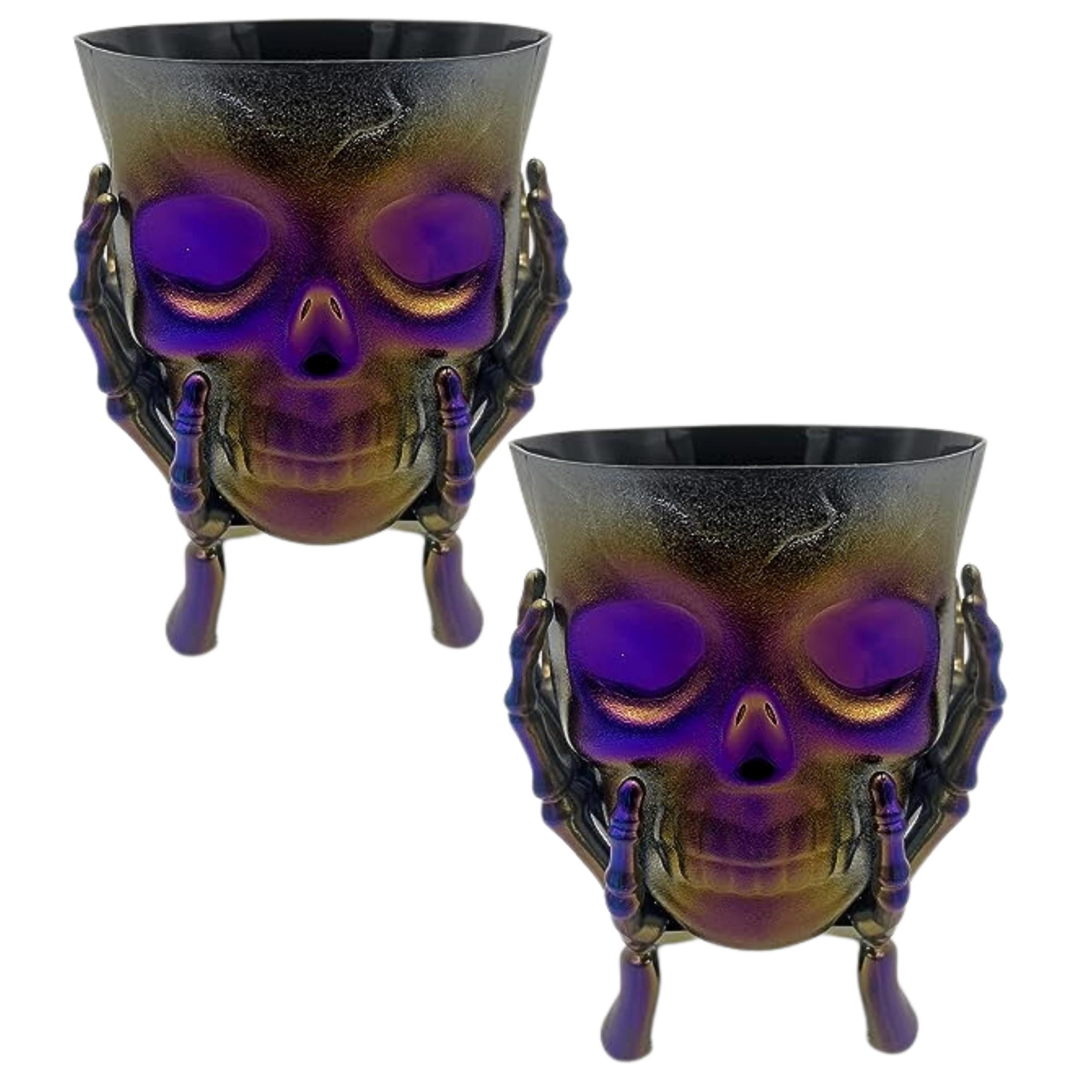 Iridescent Plastic Halloween Skull in Hands Candy Bowl Server for Home ...