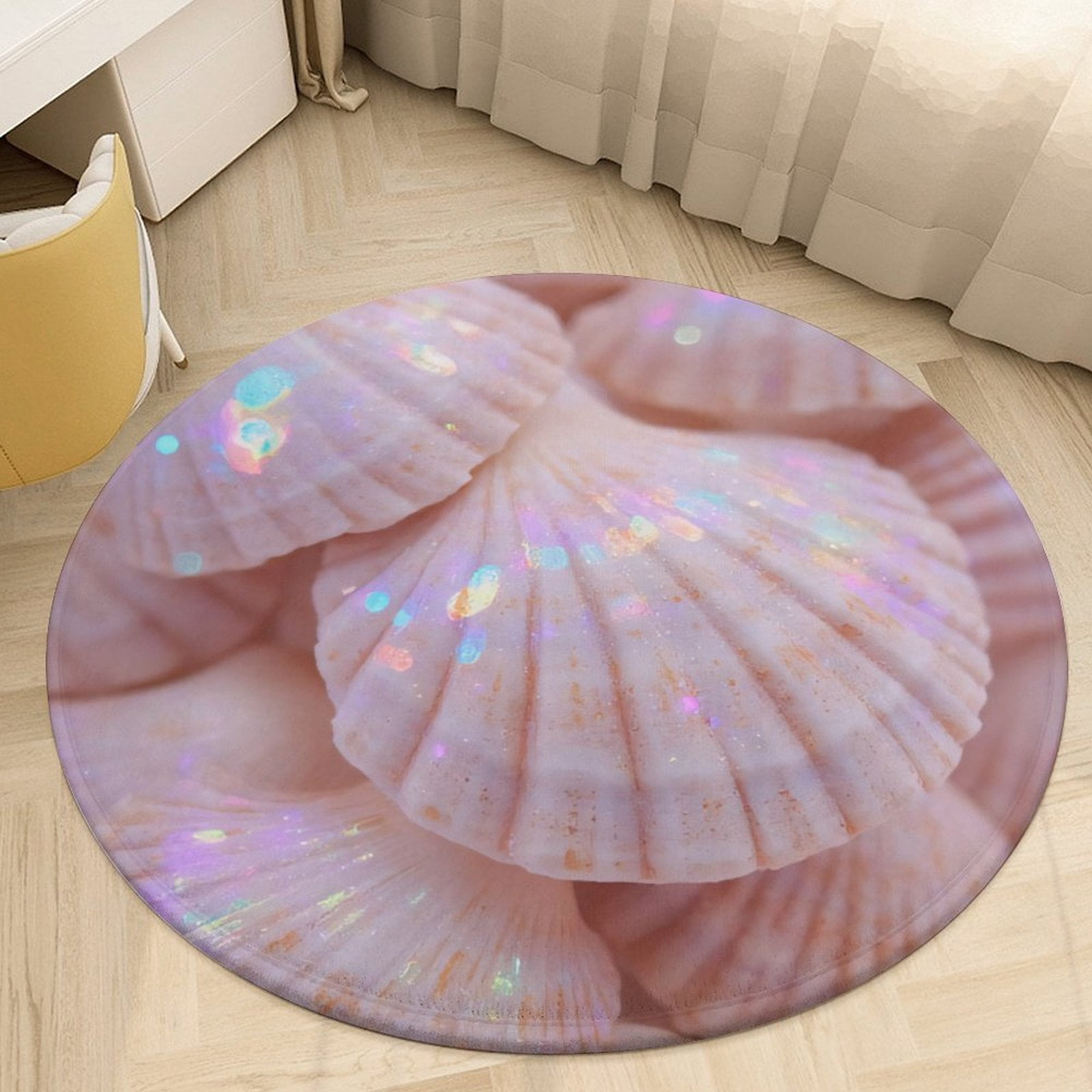 Iridescent Seashell Pattern Round Area Rugs for Bedroom Living Room ...