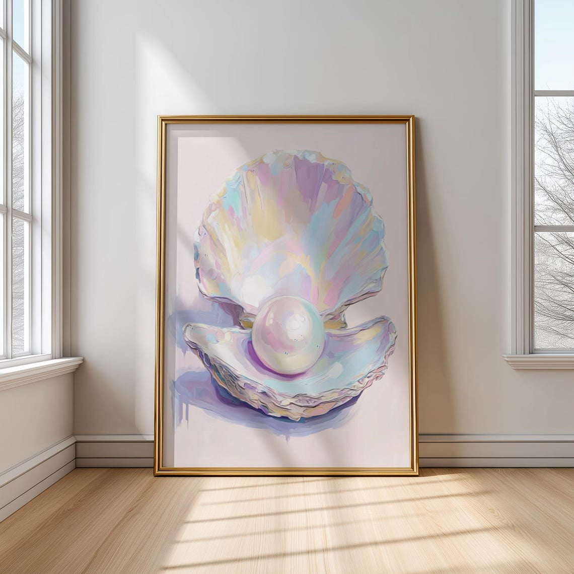 Iridescent Seashell Pearl Poster: Coastal Pastel Wall Art, Unframed ...