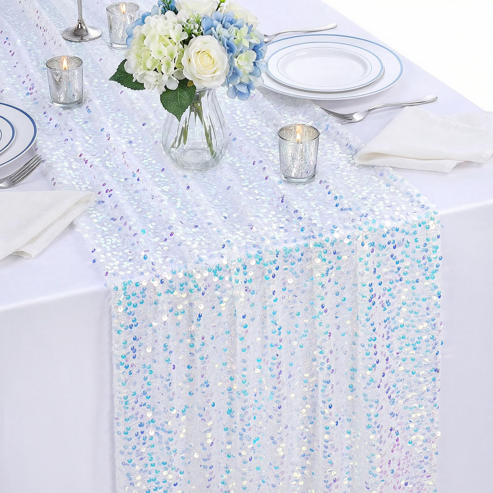Iridescent Sequin Table Runner 25x120 Inches Sparkling Lavender Fabric ...