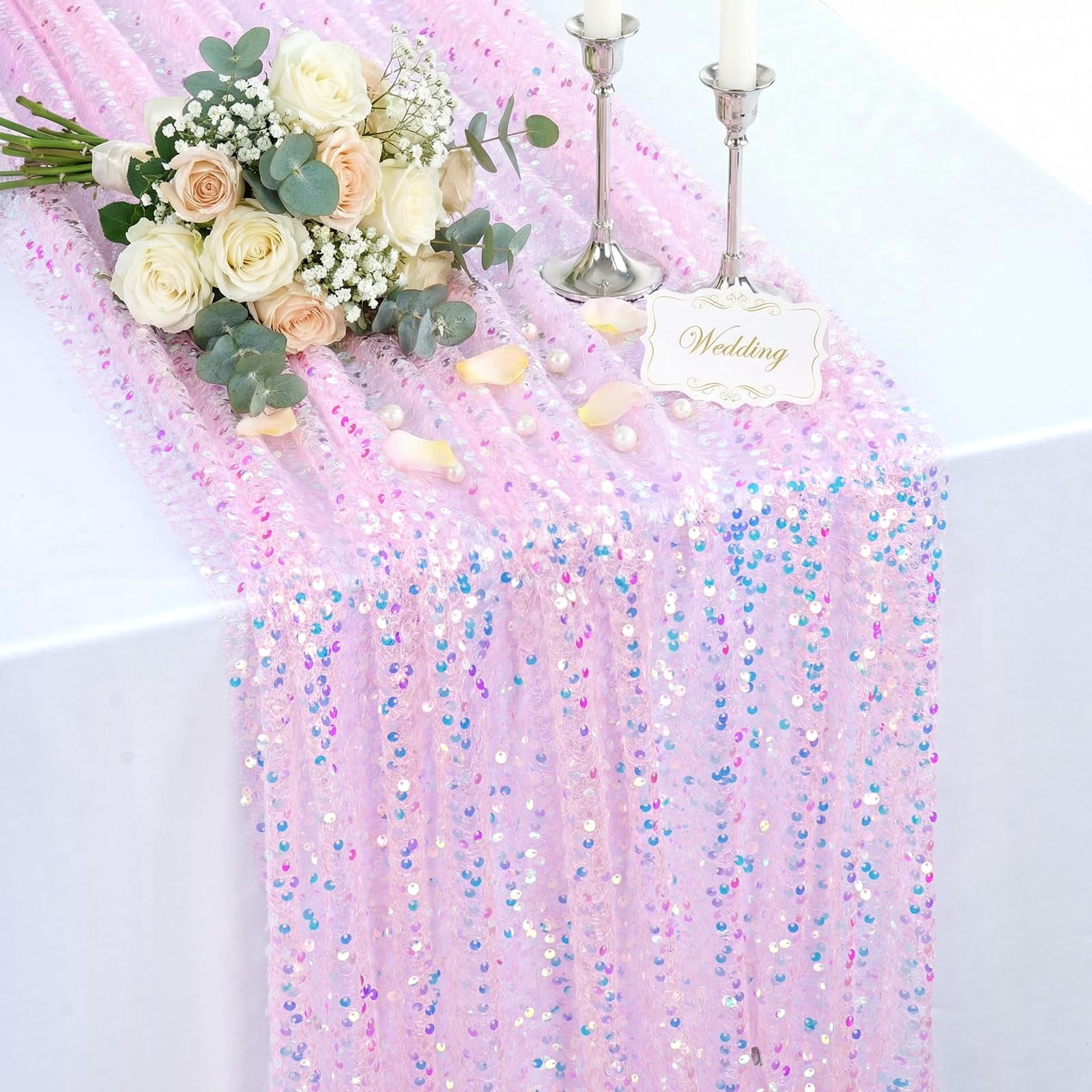 Iridescent Sequin Table Runner 25x120 Inches Sparkling Lavender Fabric ...