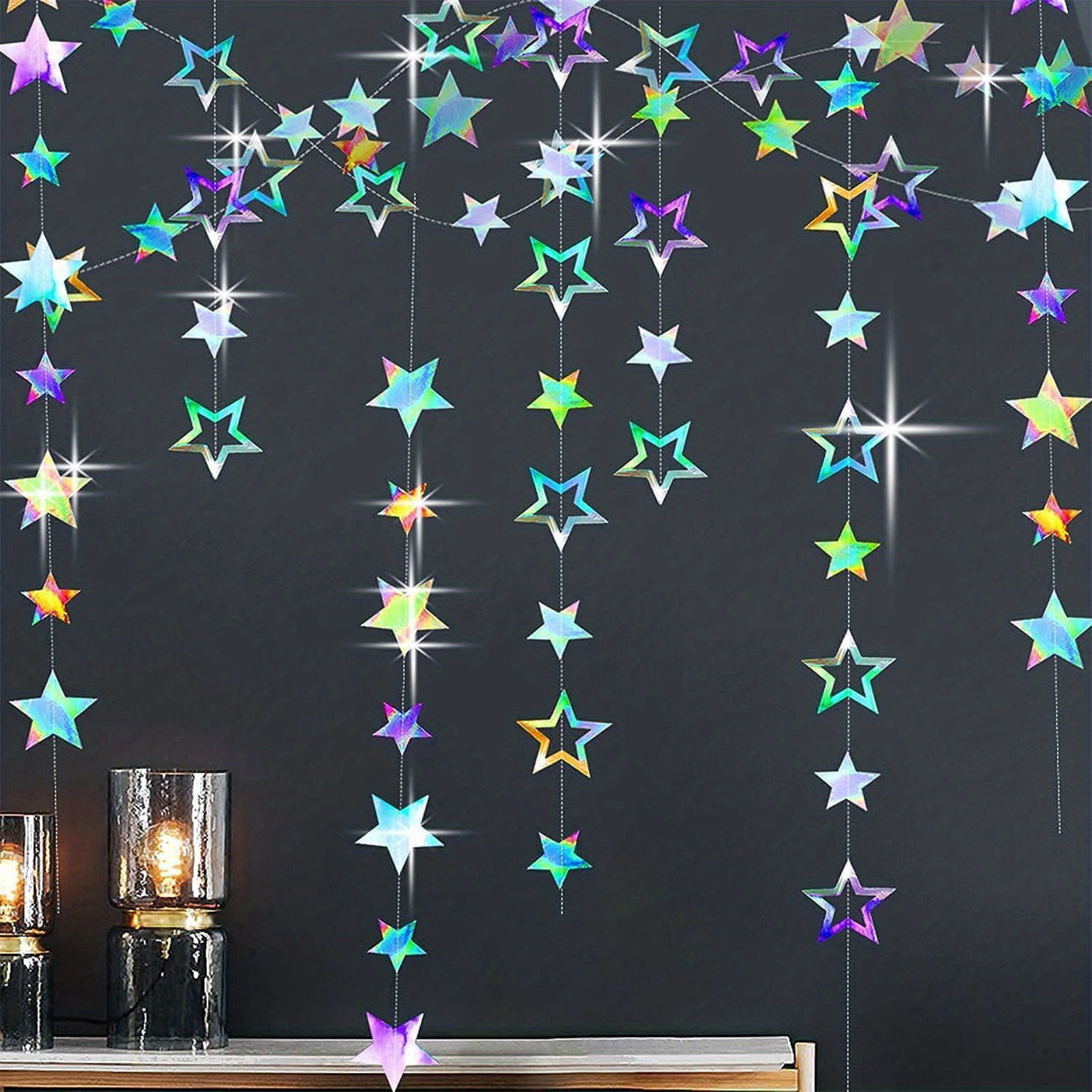 Iridescent Star Garland Decorations Holographic Hanging Star Party ...