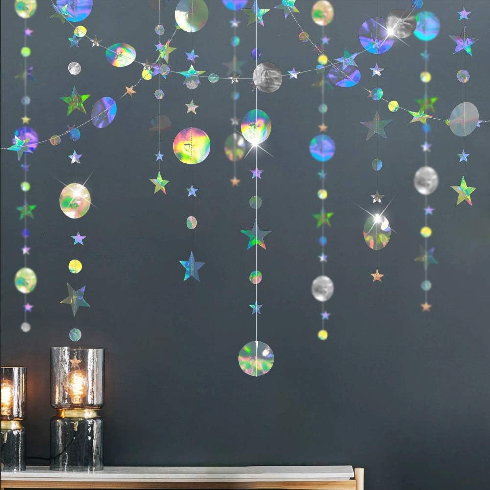 Iridescent Star Garland Decorations Holographic Hanging Stars Moon ...