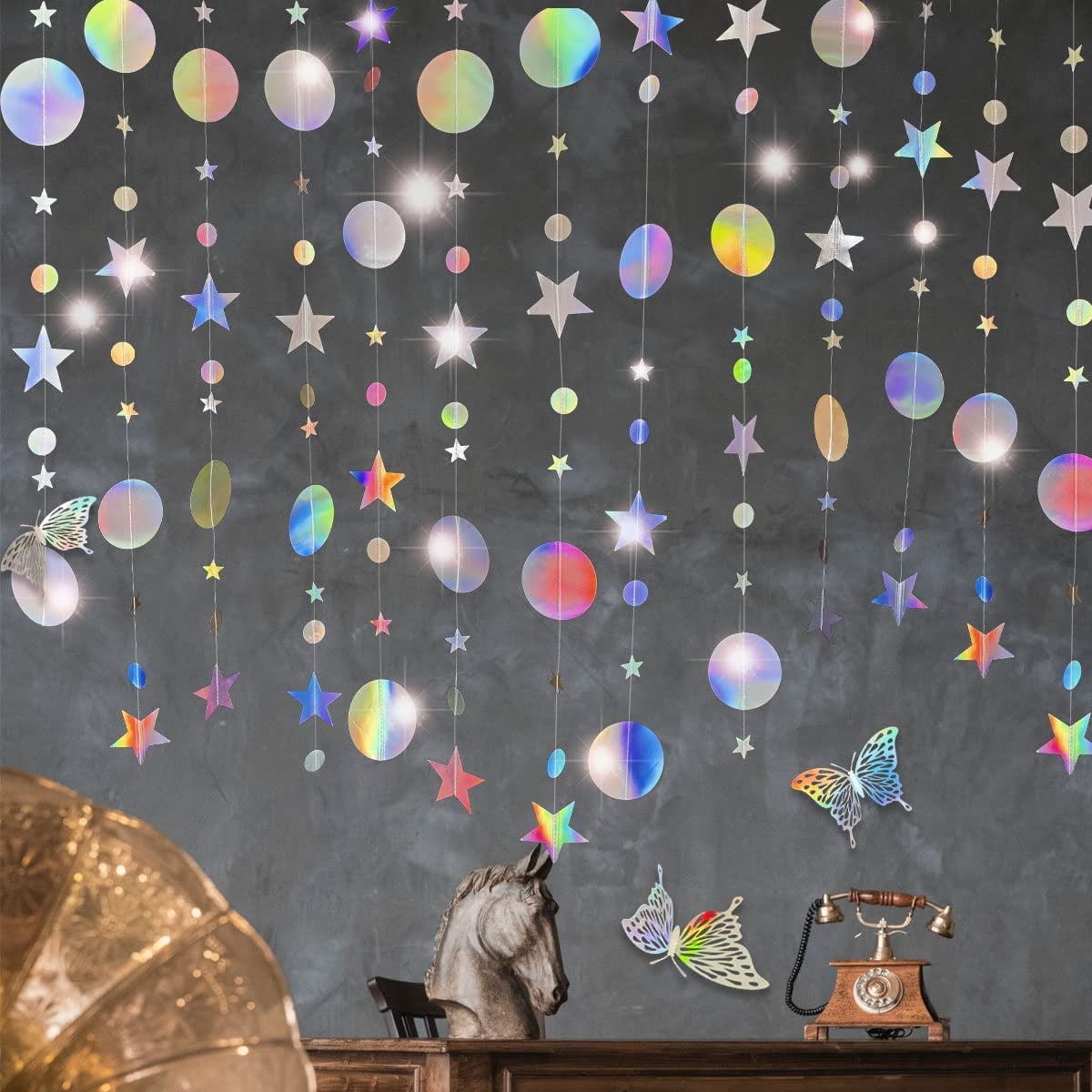Iridescent Star Moon Circle Dot Garland Party Decoration Kit Hanging ...