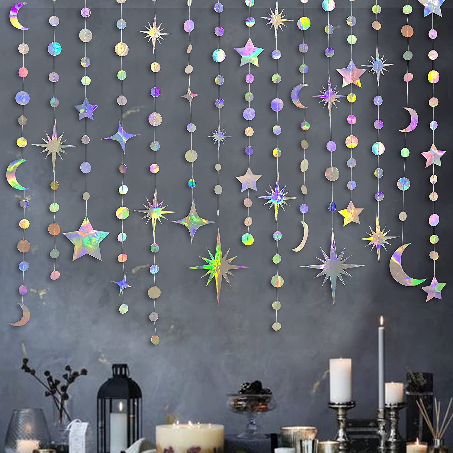 Iridescent Star Moon Circle Dot Garland Party Decoration Kit Hanging ...