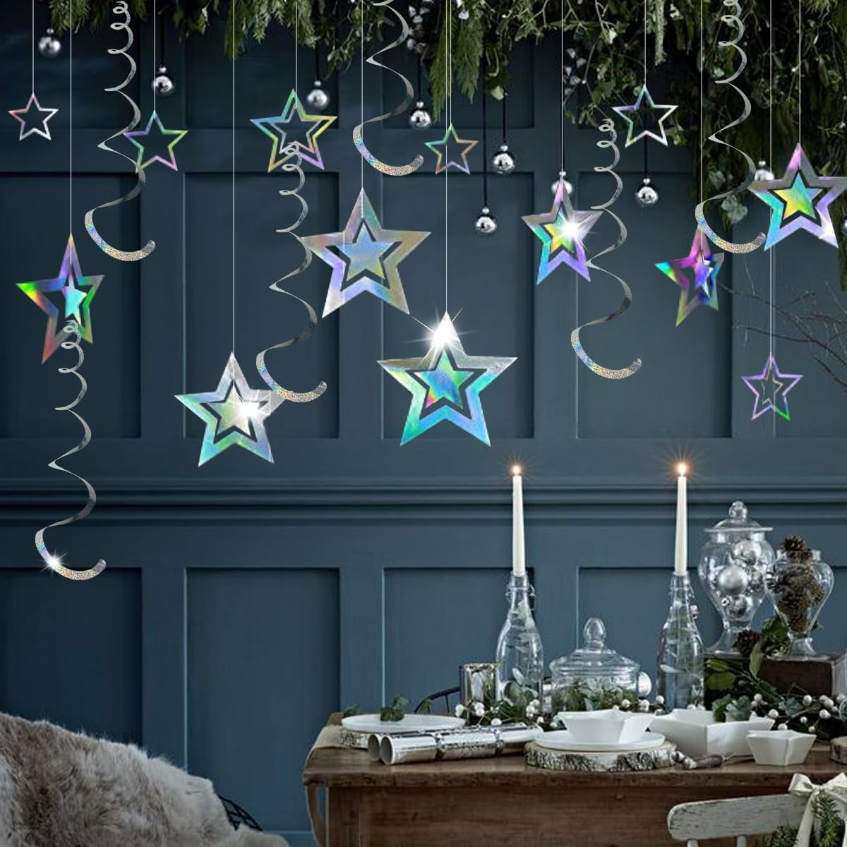 Iridescent Star Party CORNET Decoration, 12pcs Twinkle Holographic ...