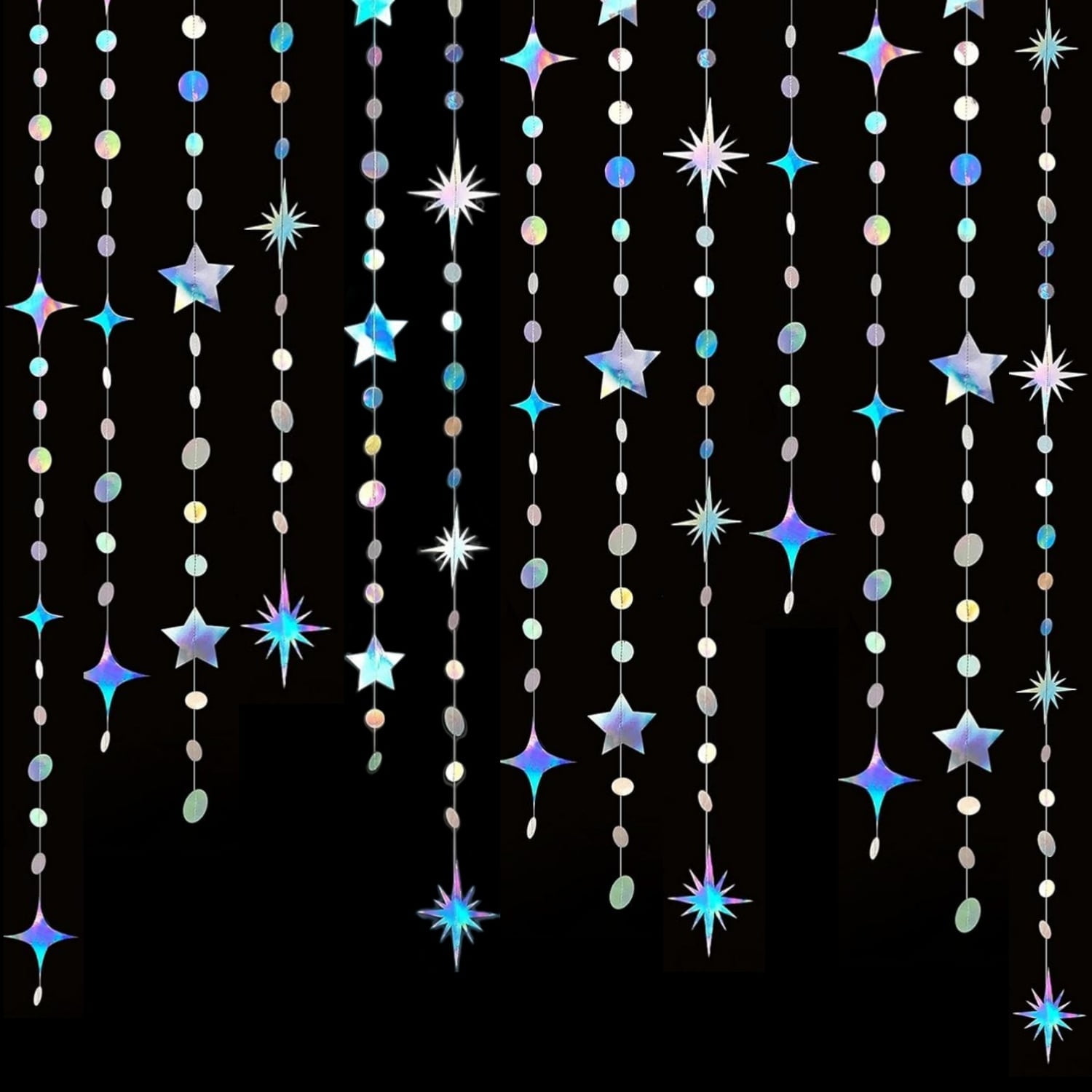 Iridescent Streamers Star Garland, Iridescent Star Circle Dot Twinkle ...