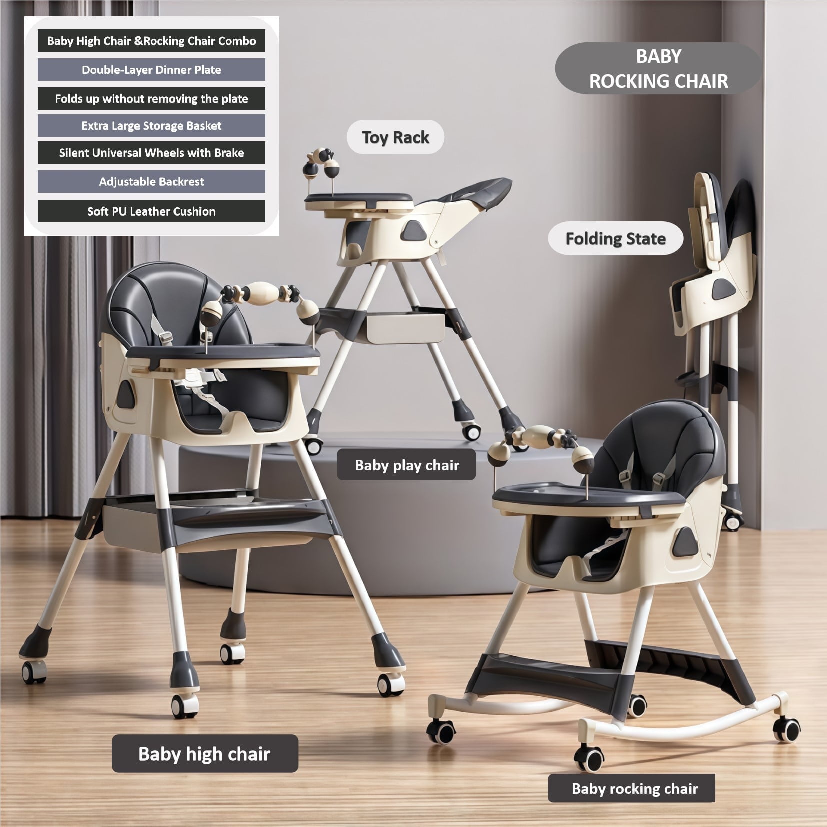 Iris Baby 6 in 1 Baby High Chair, Portable Folding Baby Dining Chair ...