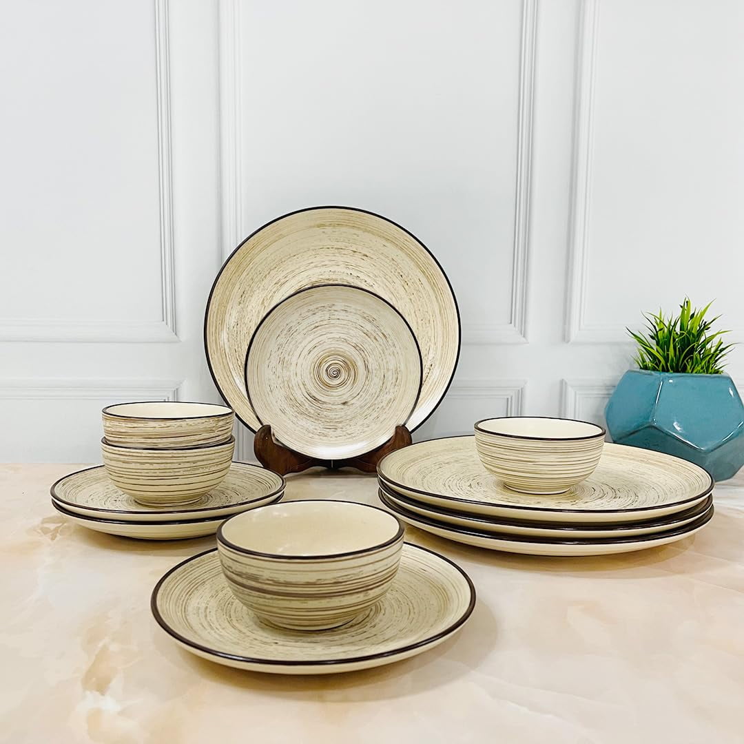 Iris Beige Handcrafted Ceramic Dinner Set - 12 Pieces | 4 Dinner Plates ...
