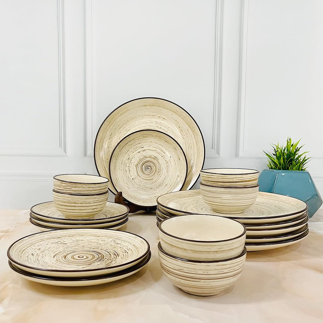 Iris Beige Handcrafted Ceramic Dinner Set - 18 Pieces | 6 Dinner Plates ...