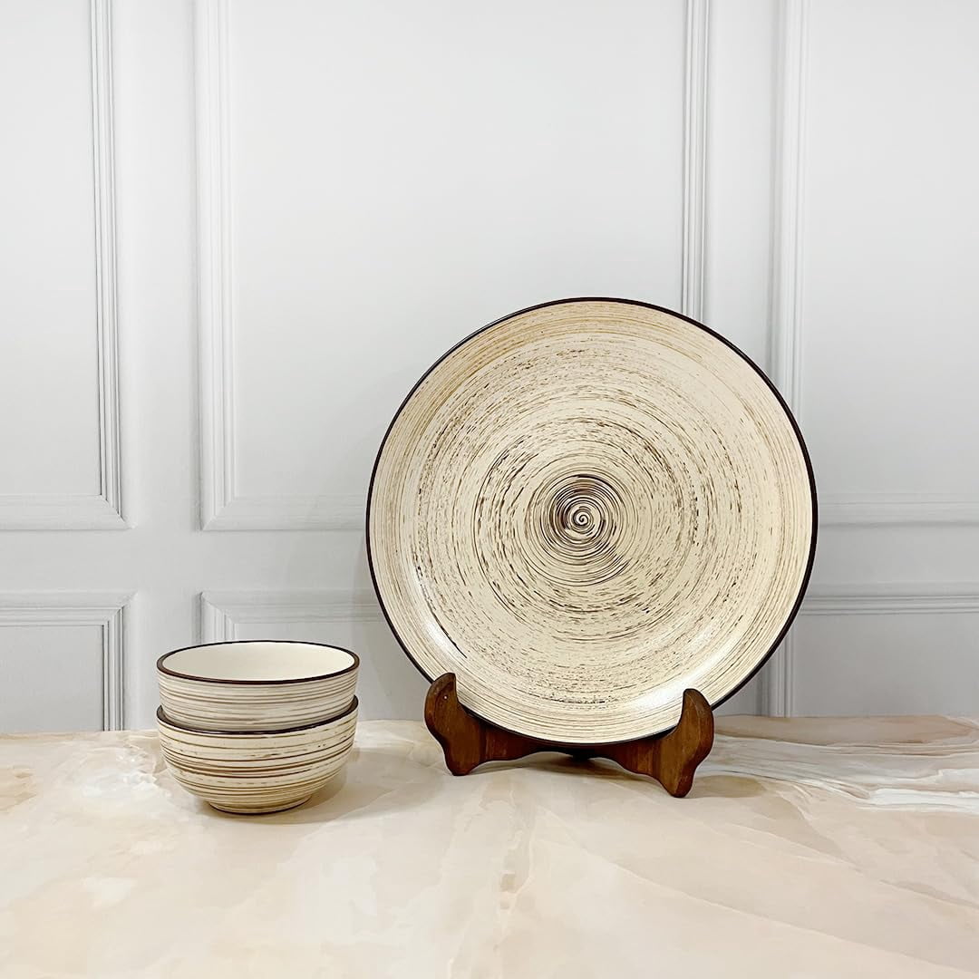 Iris Beige Handcrafted Ceramic Dinner Set - 3 Pieces | 1 Dinner Plate ...