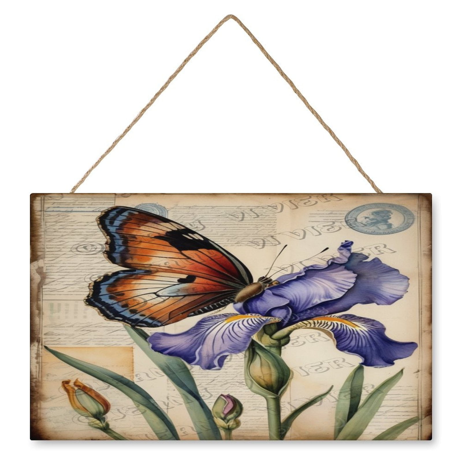 Iris Flower Decorative Wood Hanging Wood Plaque, Rustic Door Sign, Wall ...