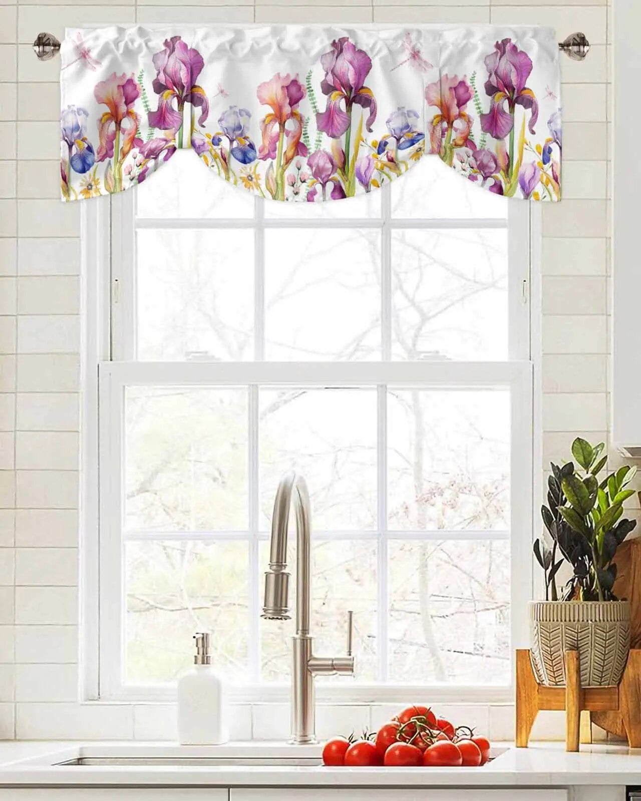 Iris Flower Summer Plant Butterfly Window Curtain Living Room Kitchen ...