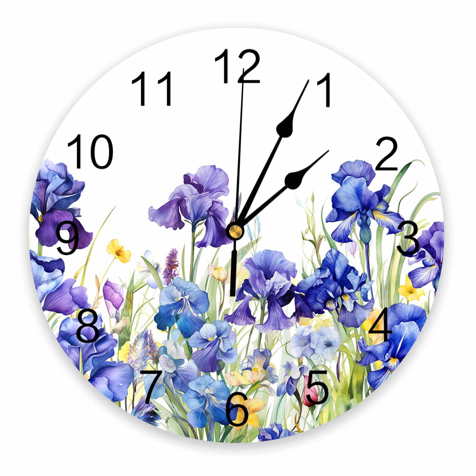 Iris Flower Watercolor PVC Wall Clock Bedroom ration Wall Clock Modern ...