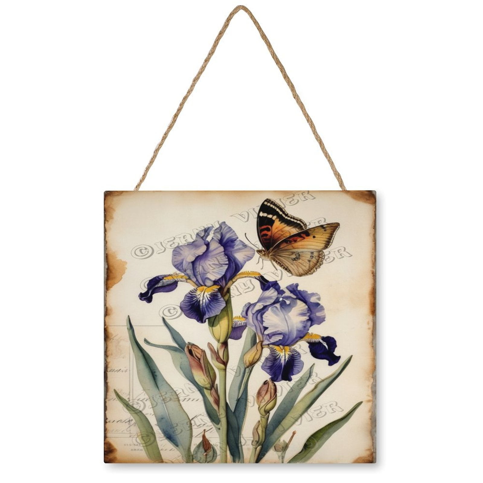 Iris Flower Wood Hanging Sign, Flower Decor, Welcome Sign, Rustic Door ...