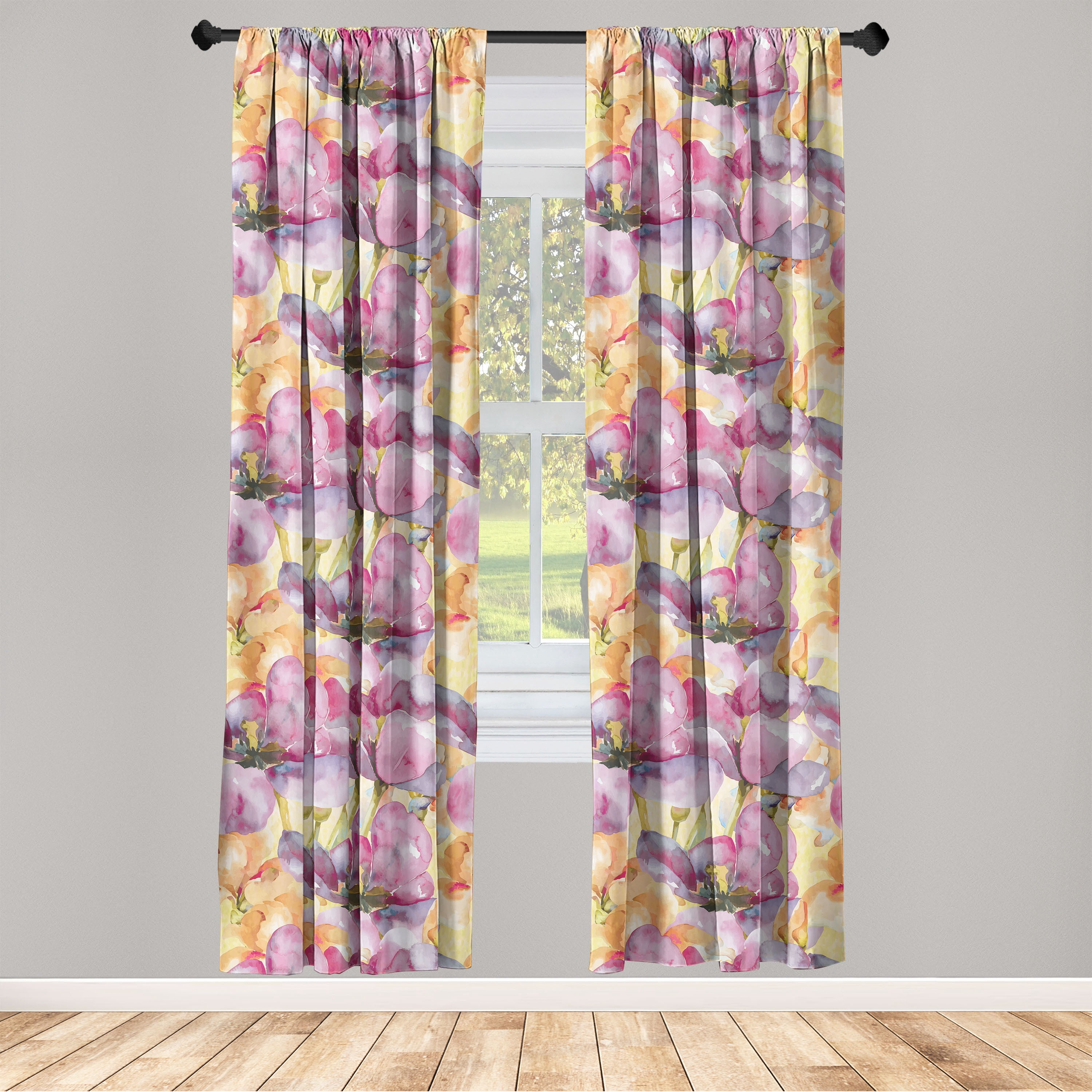 Iris Window Curtains, Blooming Flowers Watercolor Painting Themed ...