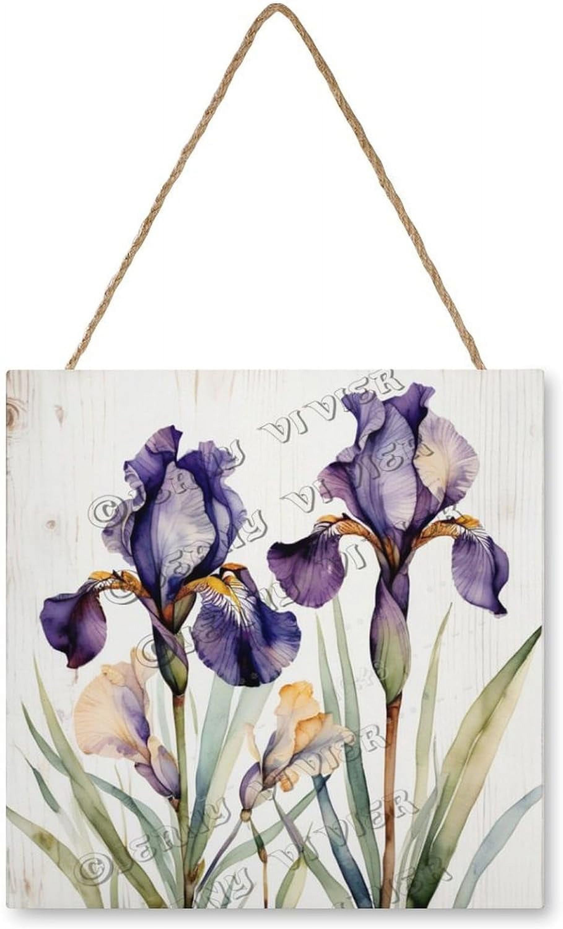 Iris Wooden Hanging Sign Flower Art Iris Gifts Spring Flower Door Sign ...